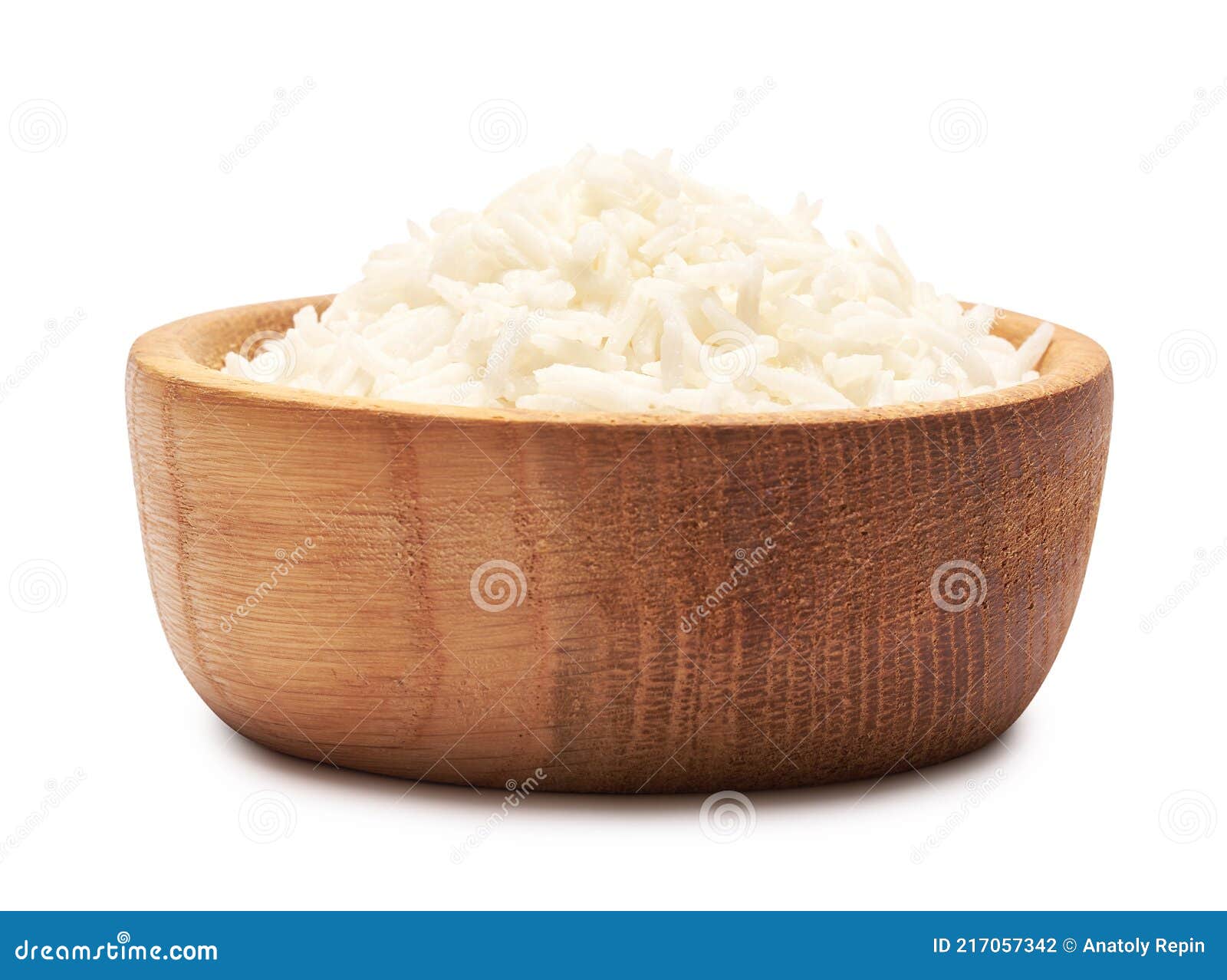 Boiled Rice in a Wooden Bowl Isolated on a White Background with ...