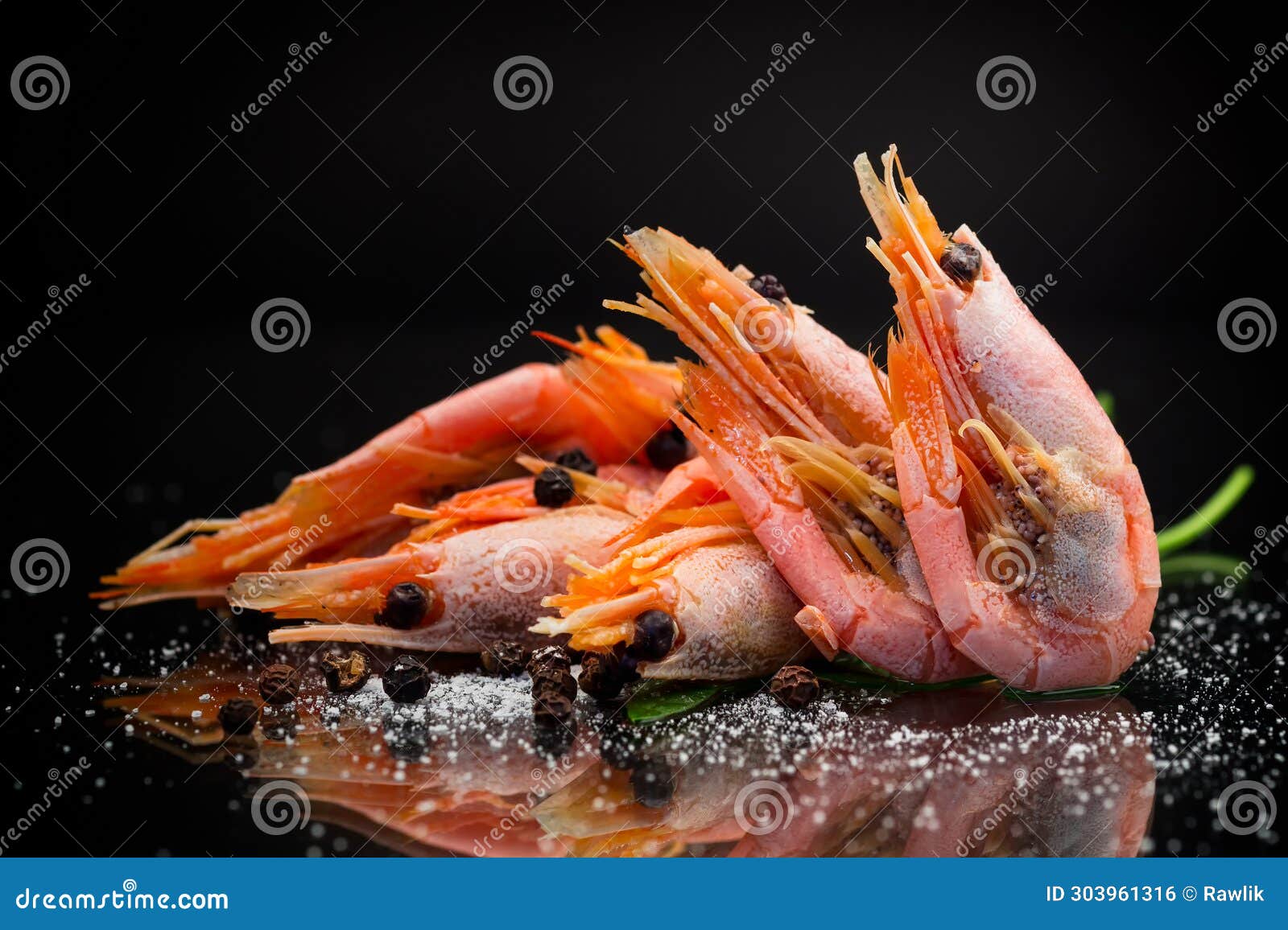 Boiled Shrimp with Spices on Black Background Stock Photo - Image of ...