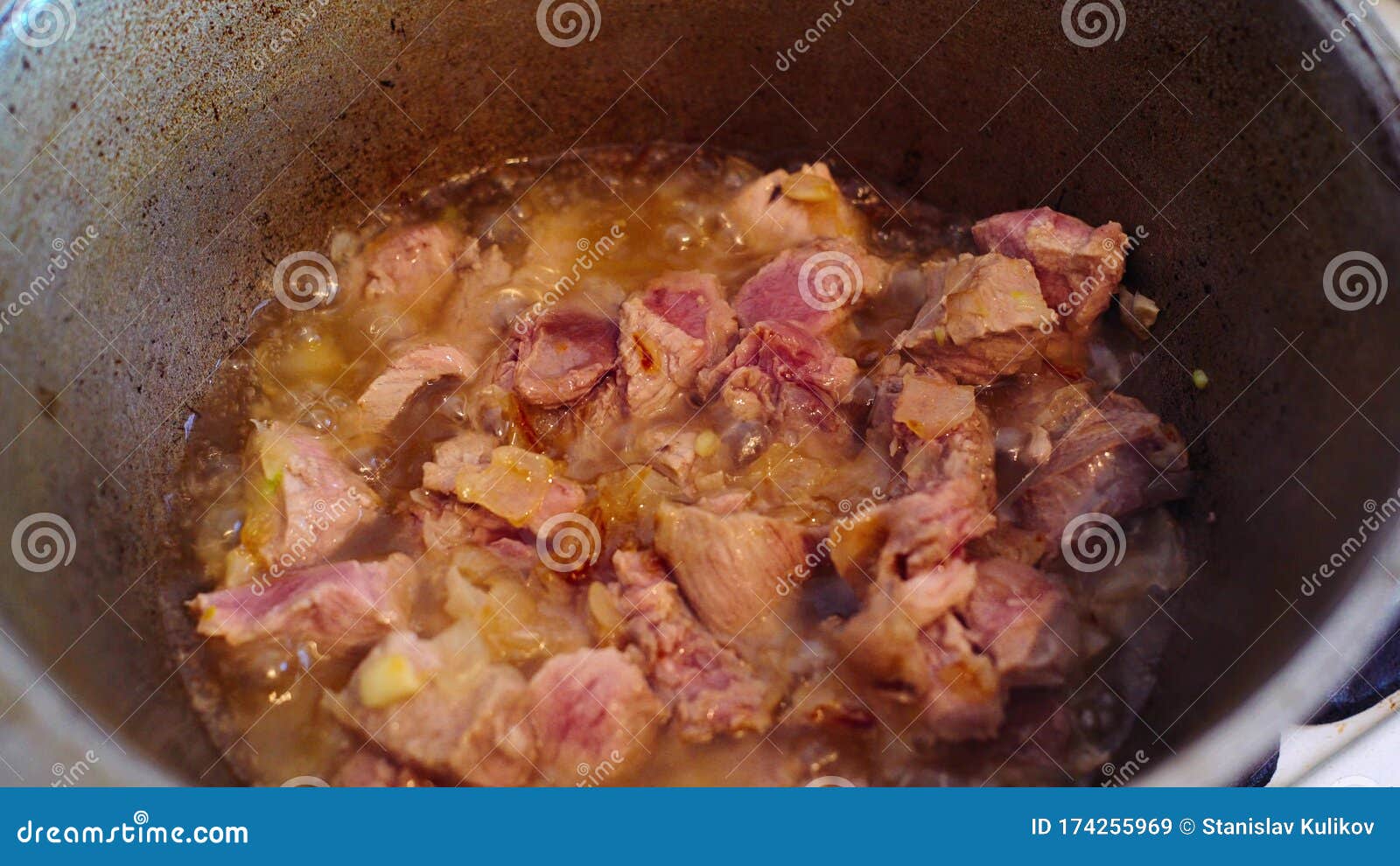Boiled Sliced Meat in a Pot of Boiling Water. Stock Image - Image of ...
