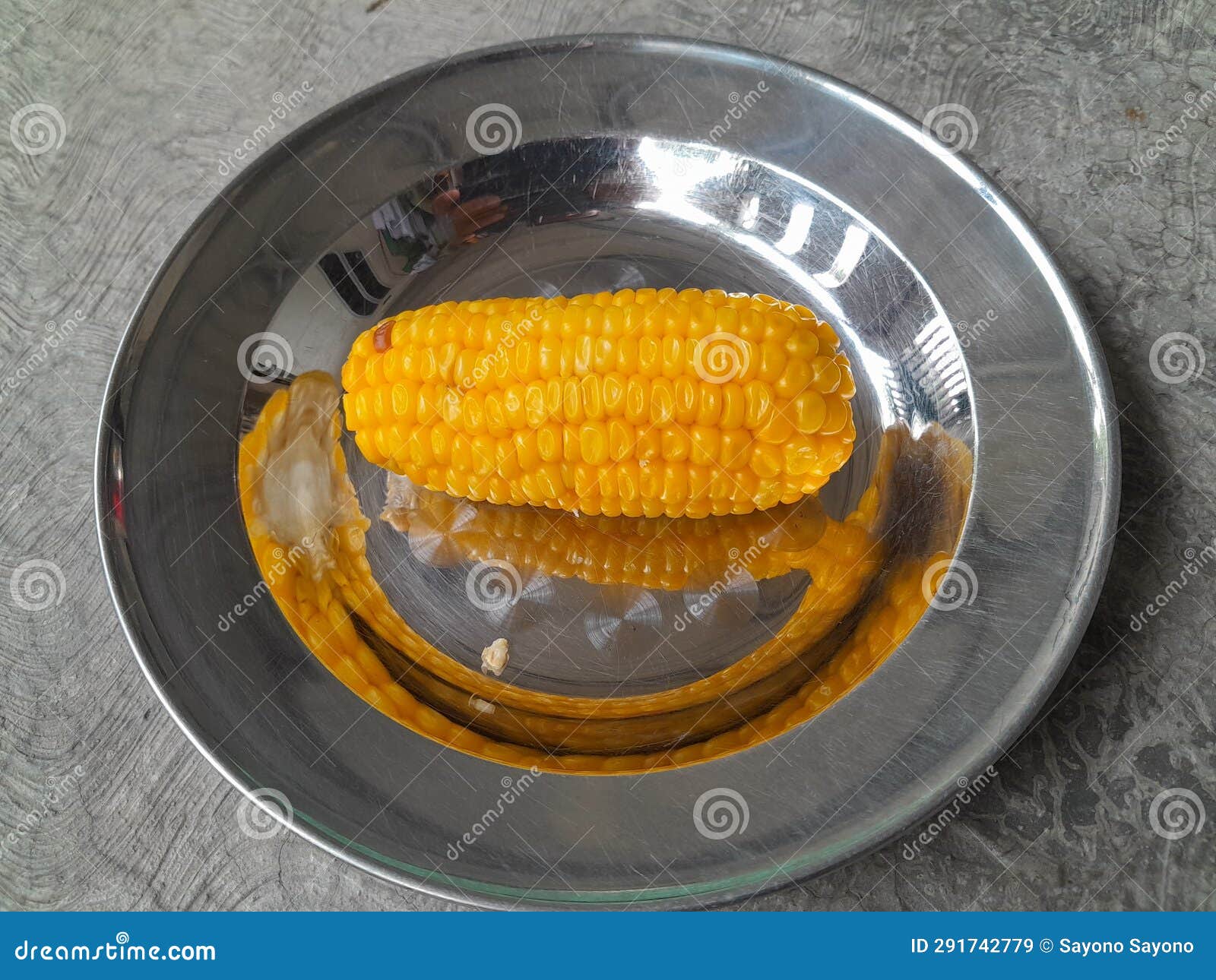 Boiled Sweet Corn Served on a Stainless Steel Plate. Stock Image ...
