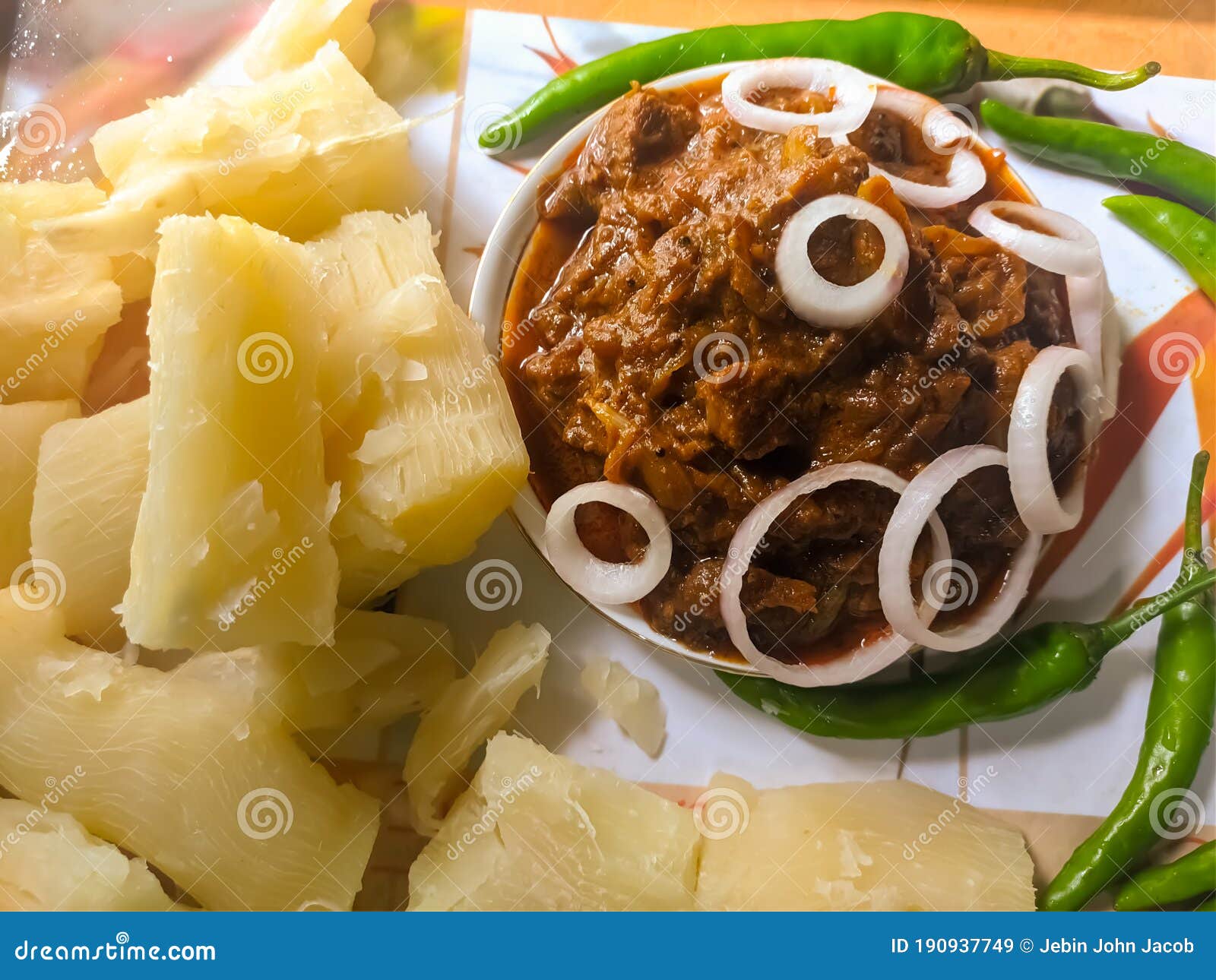 Boiled Tapioca with Beef Curry Stock Image - Image of meal, boiled ...