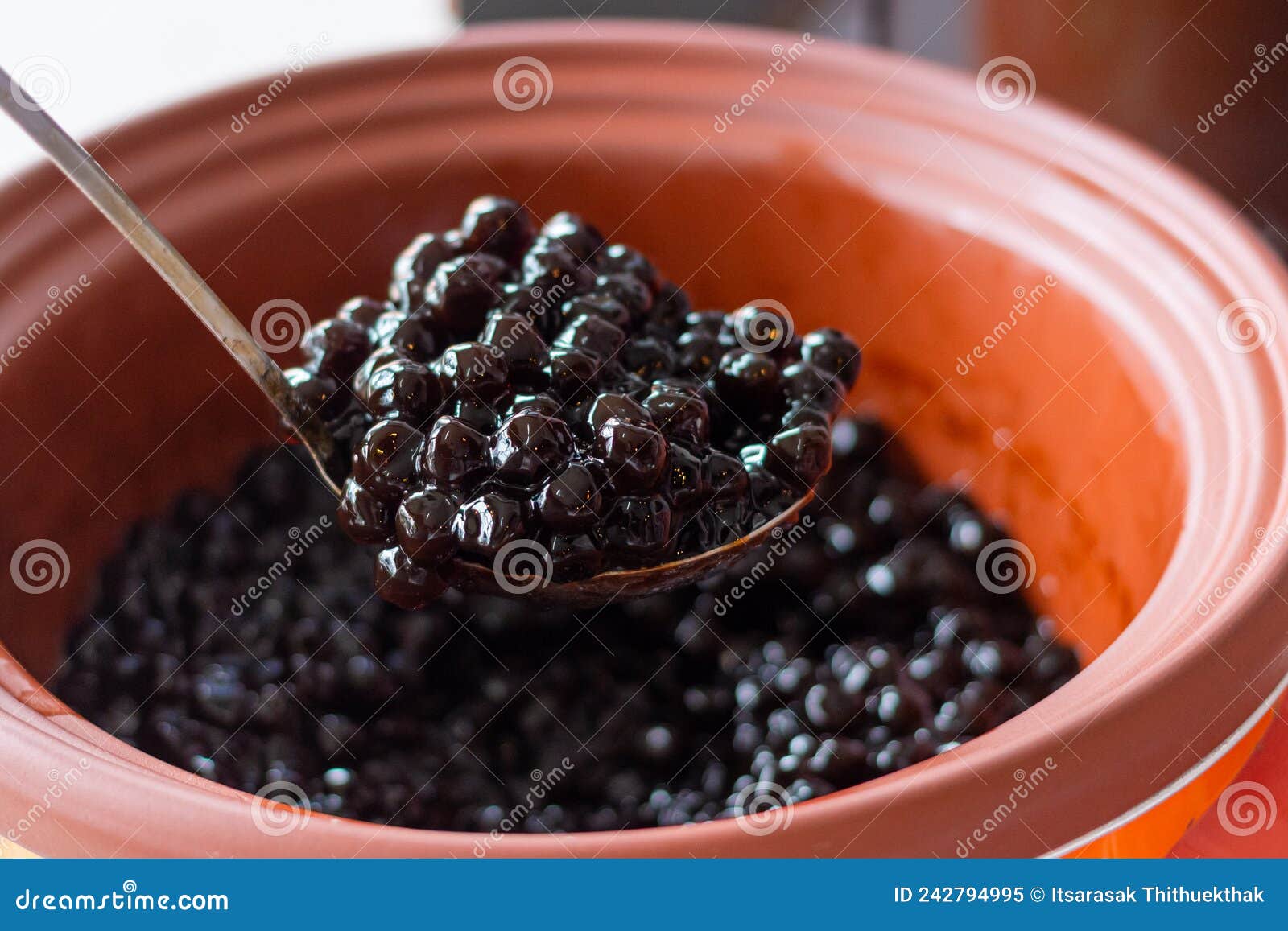 Boiled Tapioca Pearls for Bubble Milk Tea. Stock Image - Image of ...