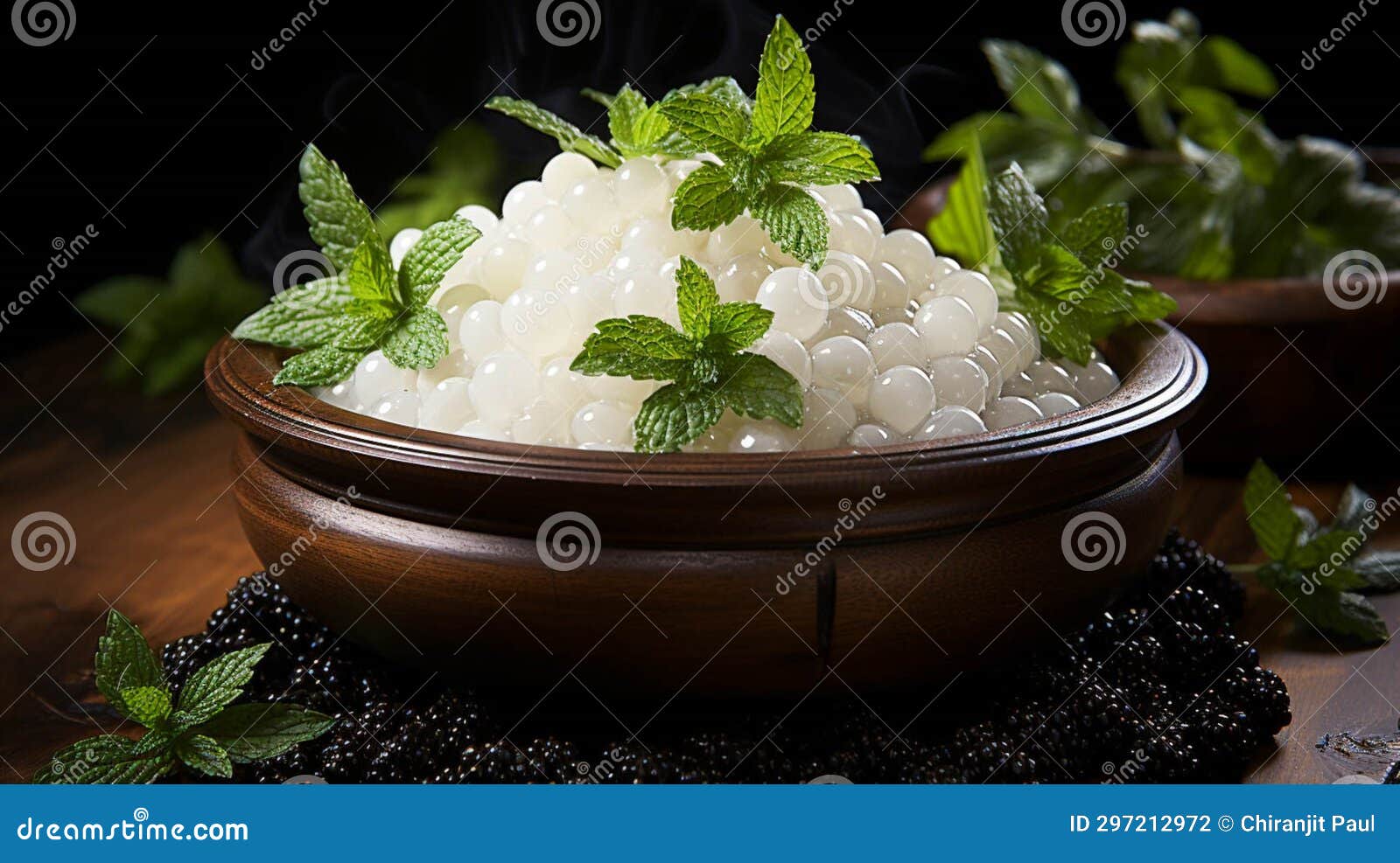 Boiled Tapioca Pearls in a Wooden Bowl Stock Photo - Image of still ...