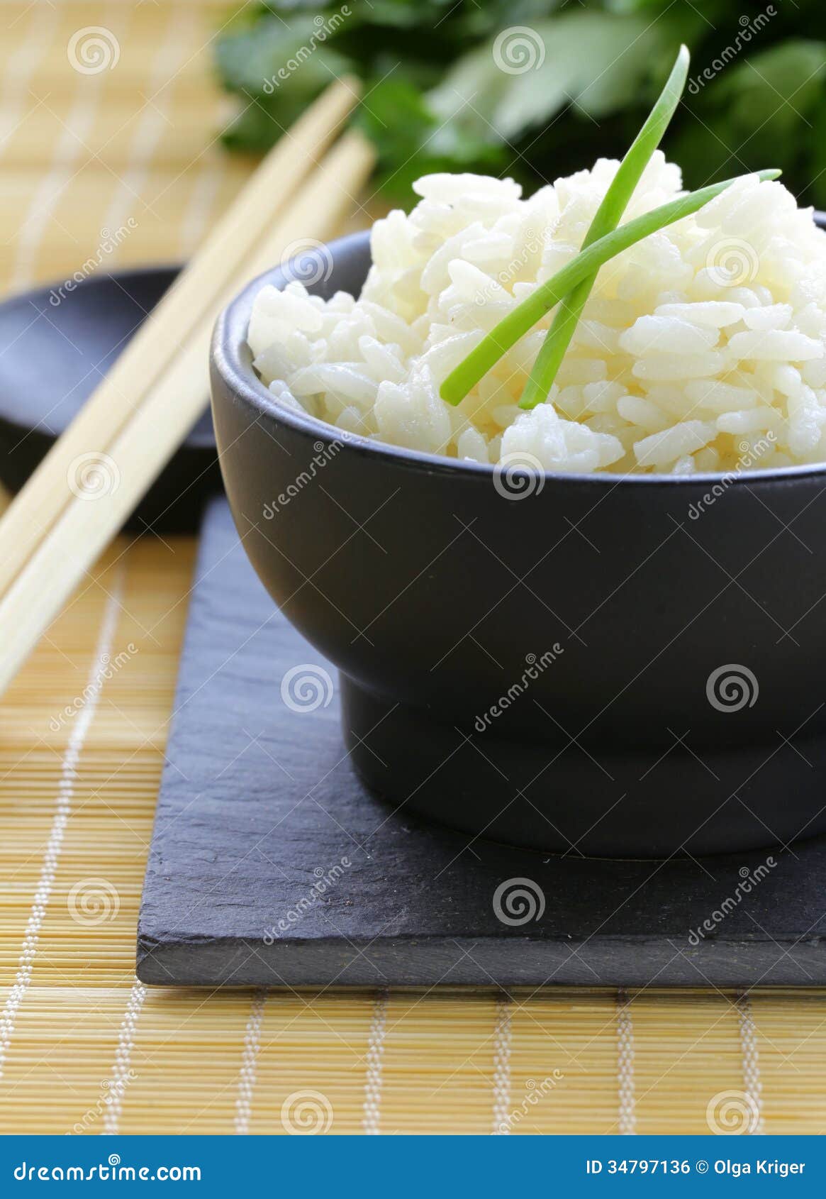 Boiled White Rice in a Black Bowl Stock Photo - Image of japan, dish ...