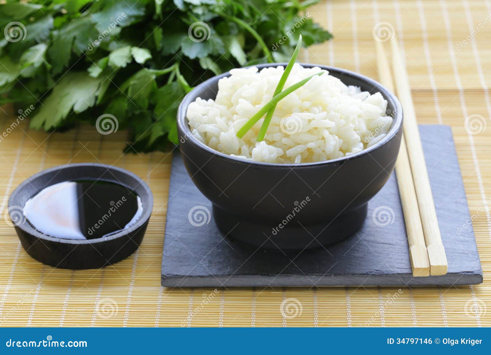 Boiled White Rice in a Black Bowl Stock Photo - Image of bowl, boiled ...