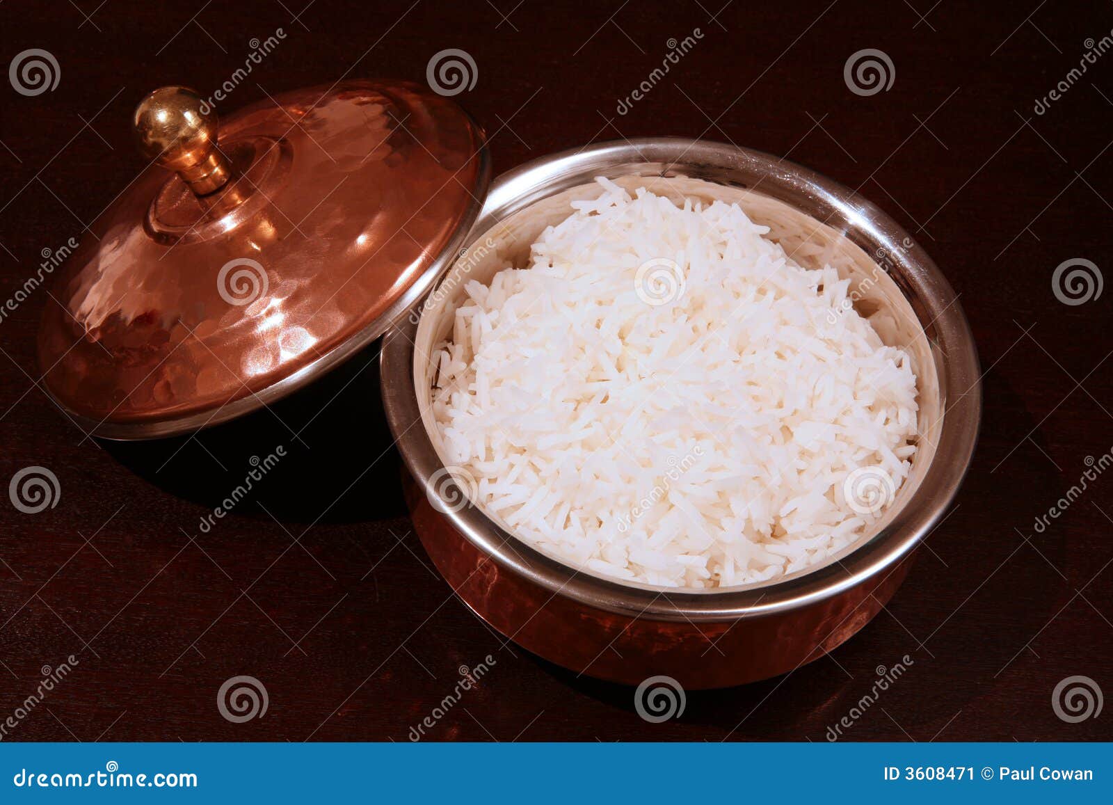 Boiled White Rice Copper Bowl Stock Image - Image of copper, white: 3608471