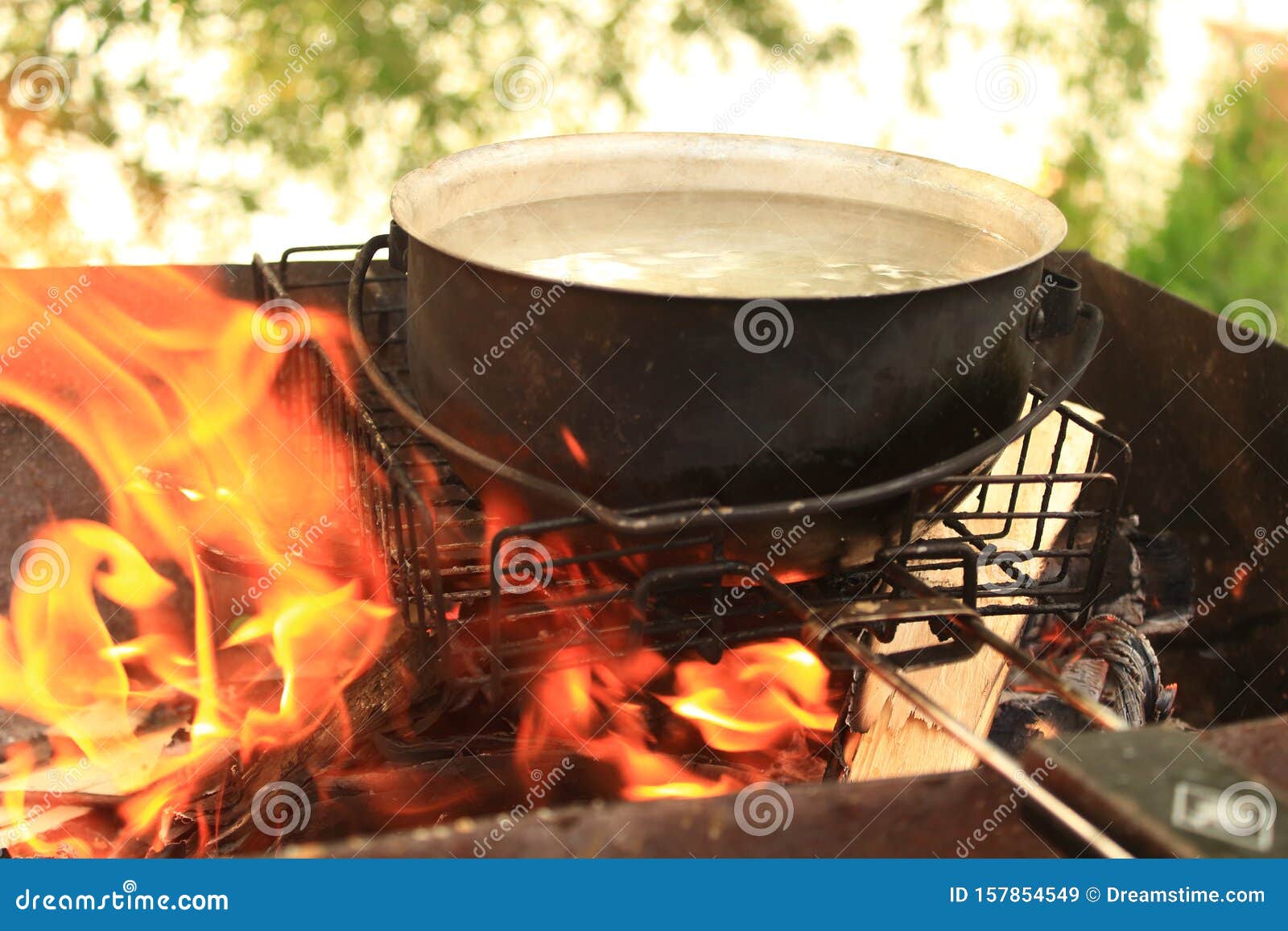 Boiler on the Bonfire, Cooking Outdoors Stock Image - Image of grill ...