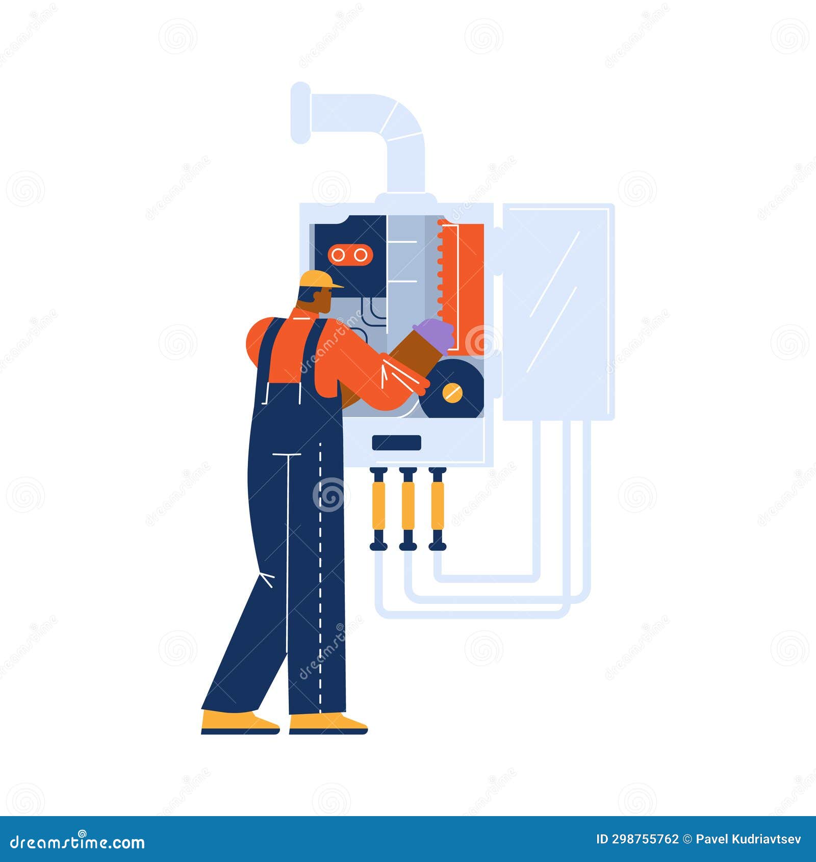 Boiler Engineer Man Working Flat Style, Vector Illustration Stock ...