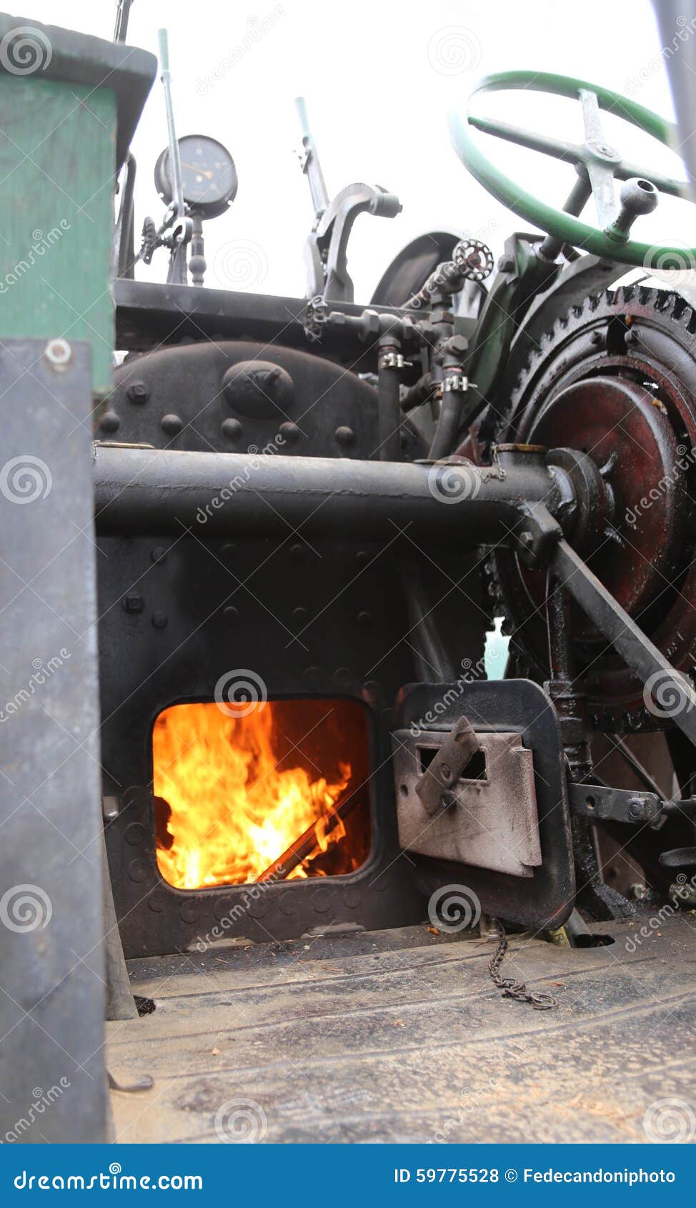 Boiler with Fire of an Old Steam Locomotive Stock Photo - Image of ...