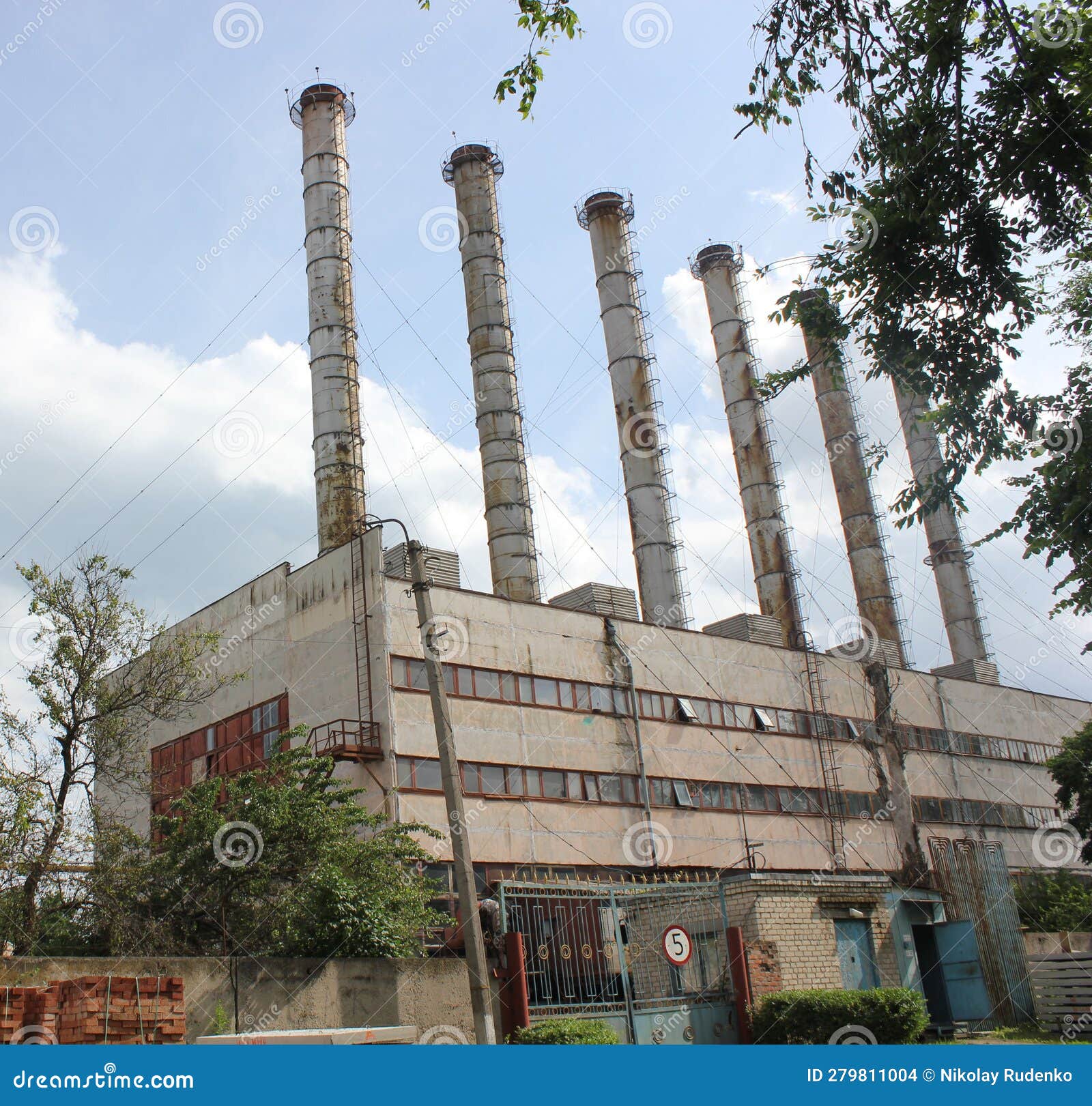 Boiler House with Five Chimneys Stock Photo - Image of boiler, house ...