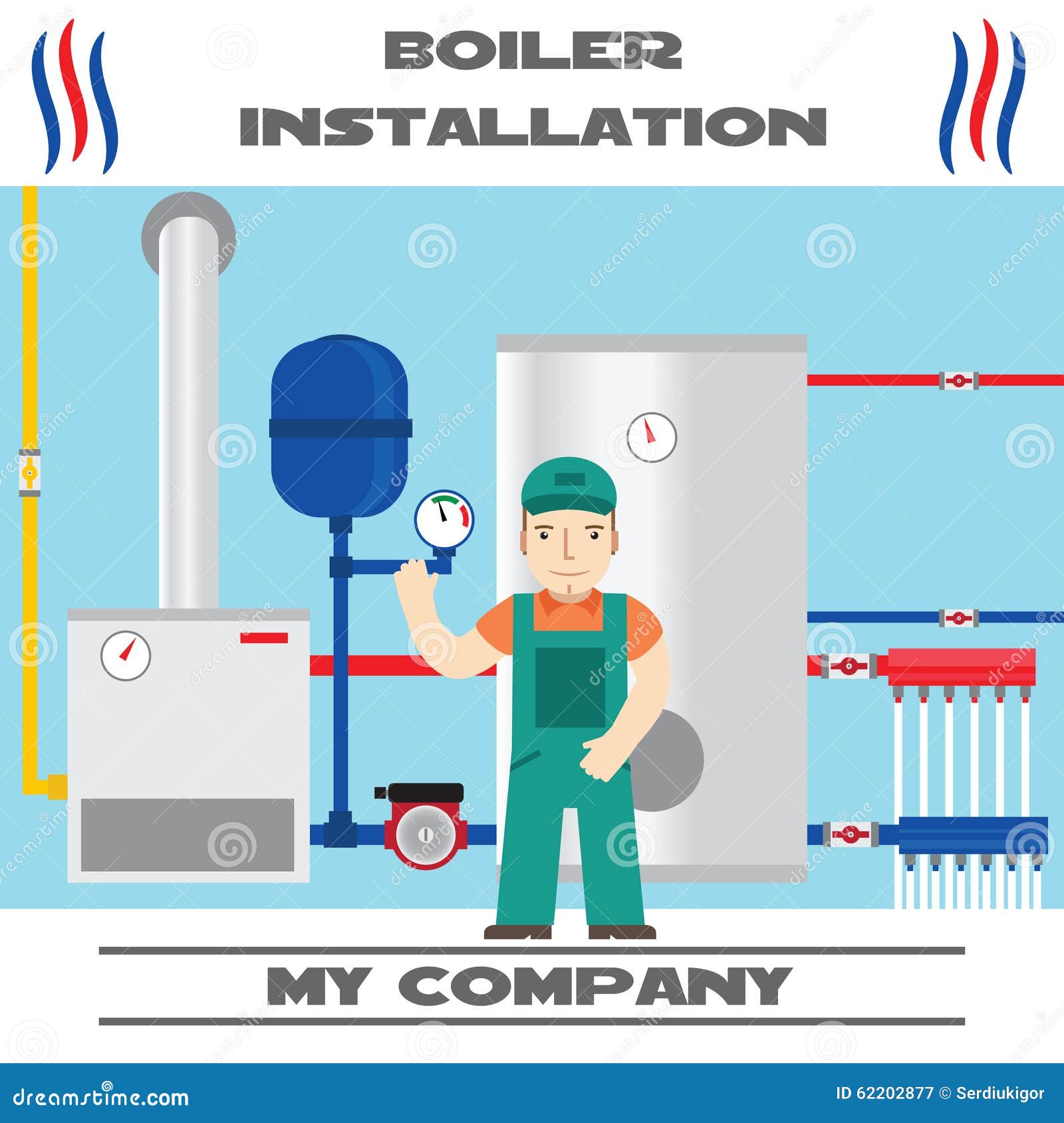 The Condensing Boiler Heats The Water For The Tank. Cartoon Vector ...