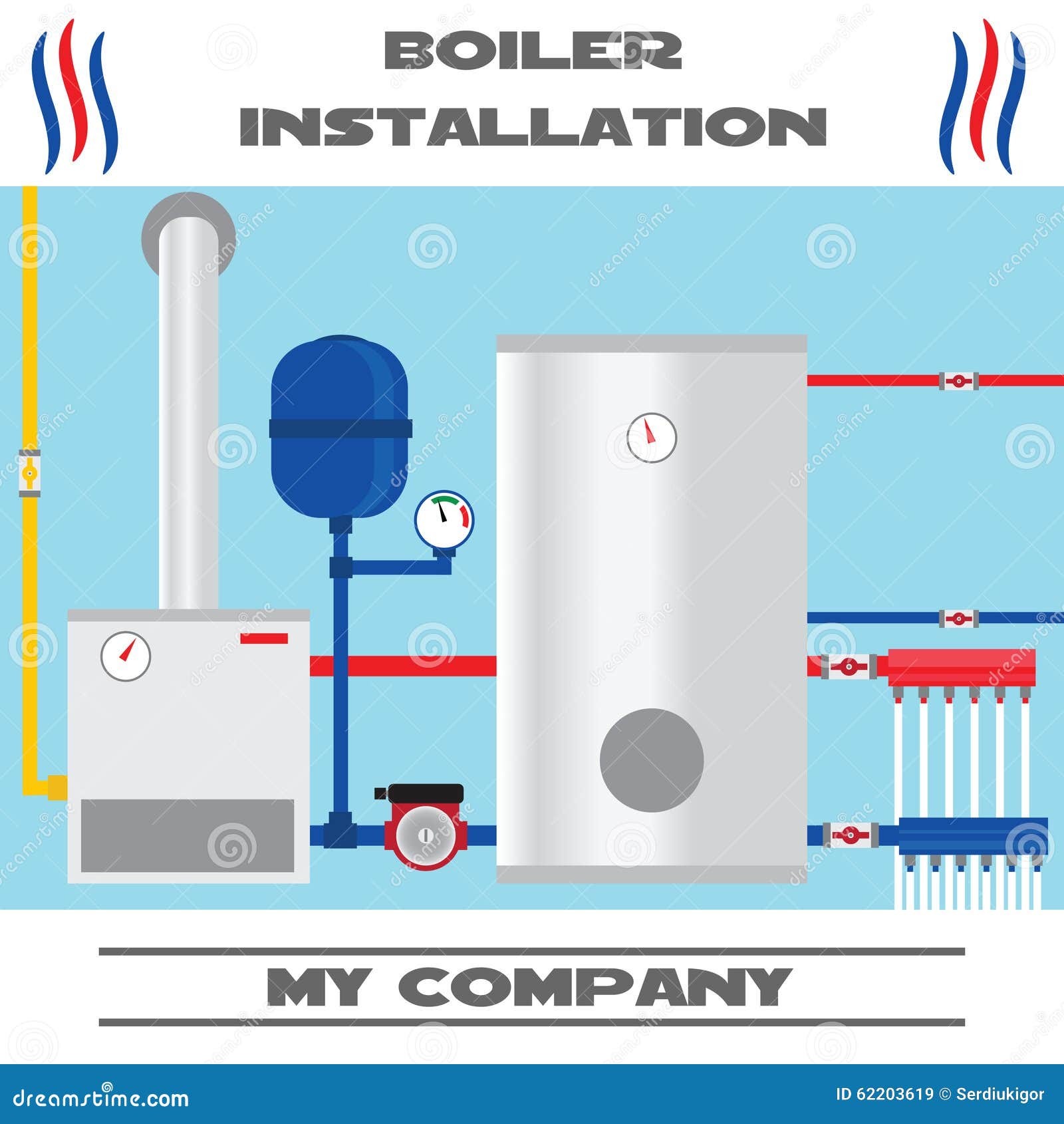 Boiler Installation Banner. Flat Icon Stock Vector - Illustration of ...