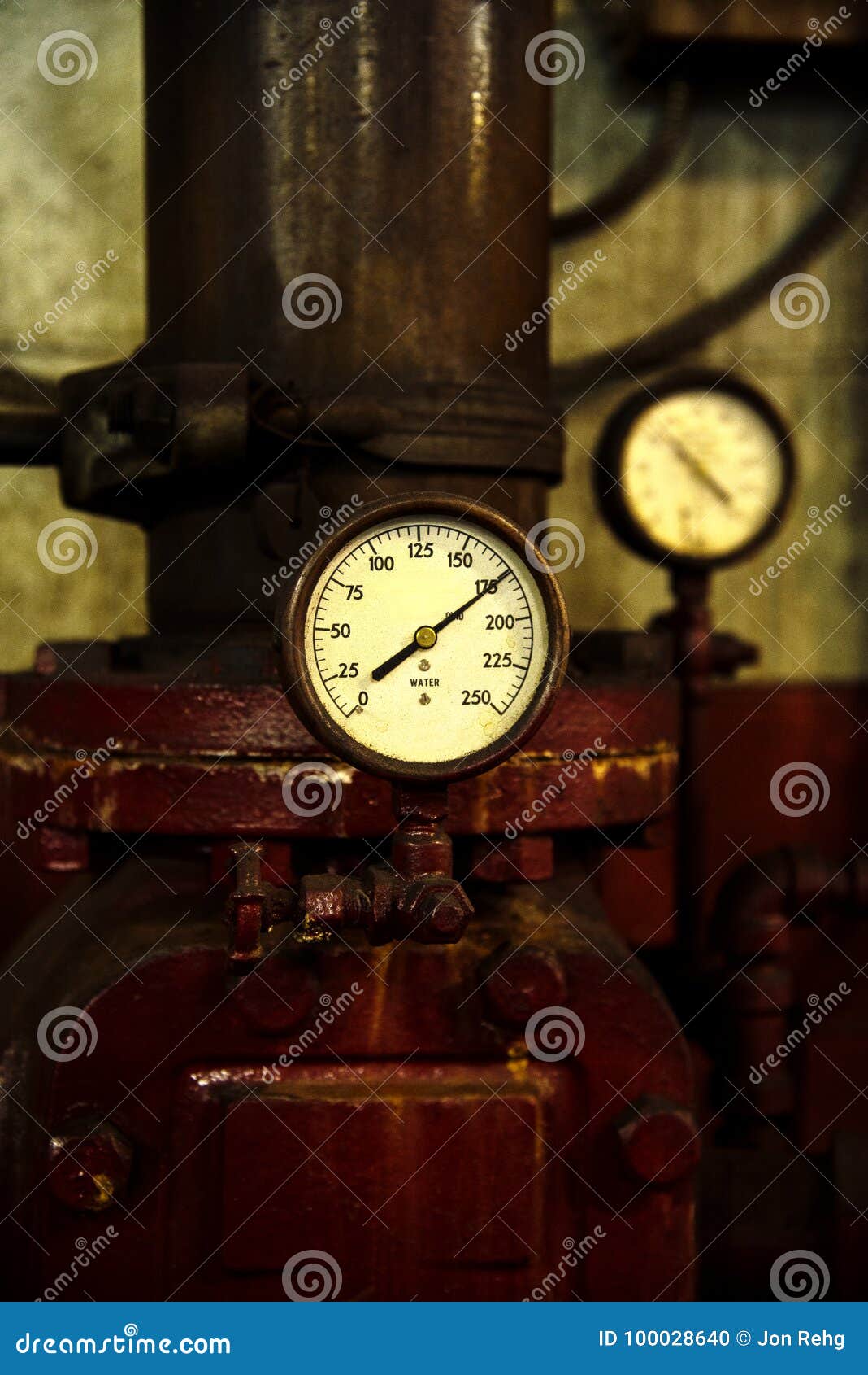 Close Up of Dirty Old Industrial Factory Boiler with Temperature Dials ...