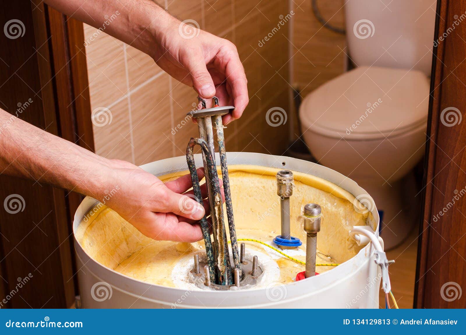 Boiler Repair, Replacement of Broken Water Heating Element Stock Image ...