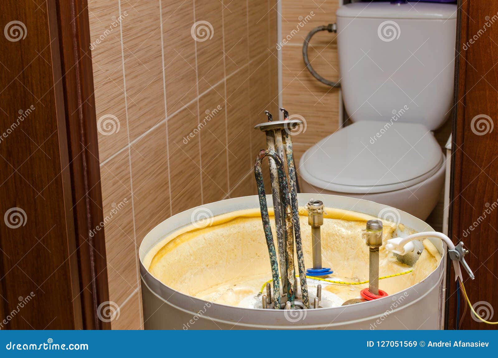 Boiler Repair, Replacement of Broken Water Heating Element Stock Image ...