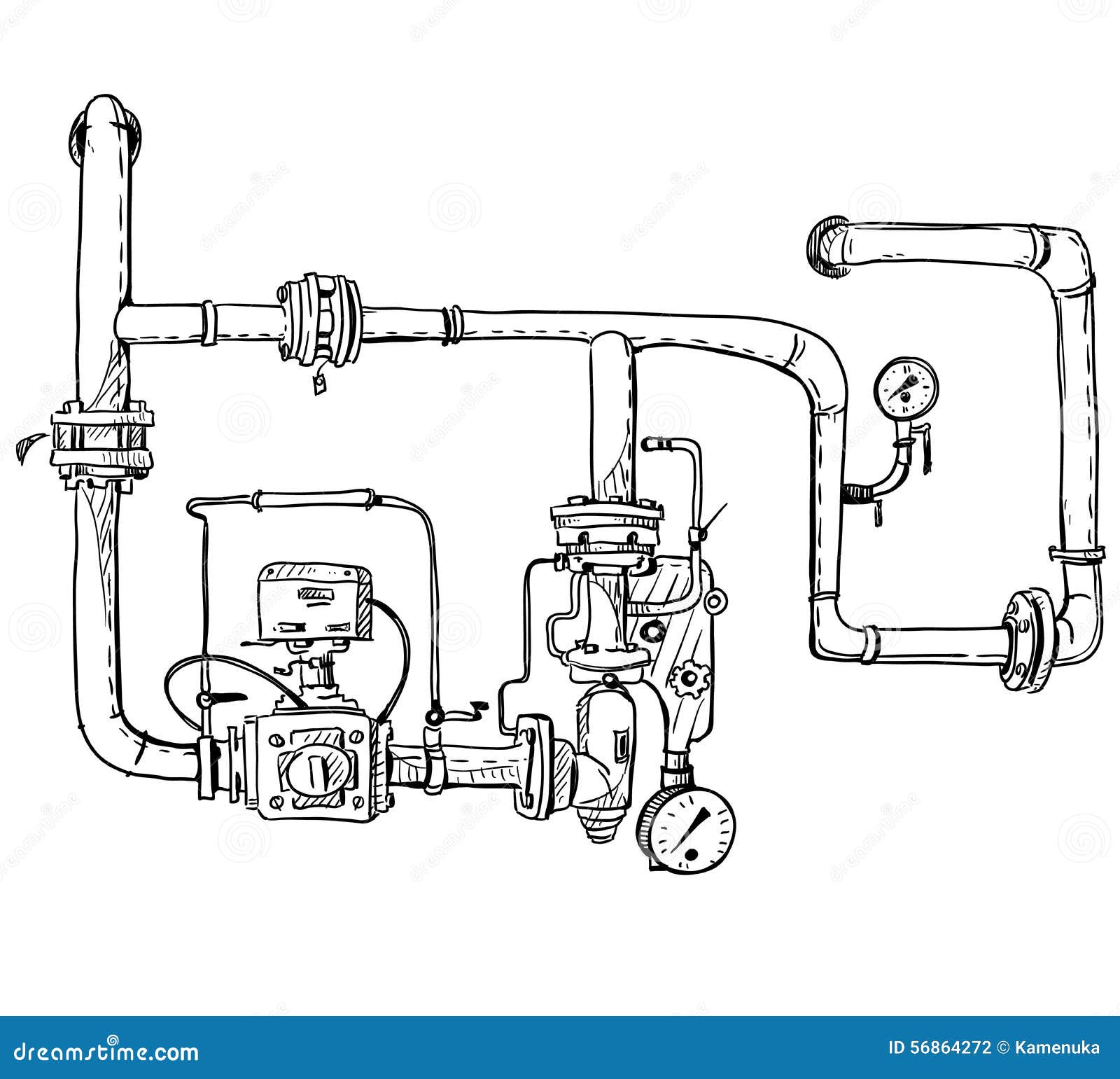 Boiler Room. Pipes. Vector Sketch. Stock Vector - Illustration of ...