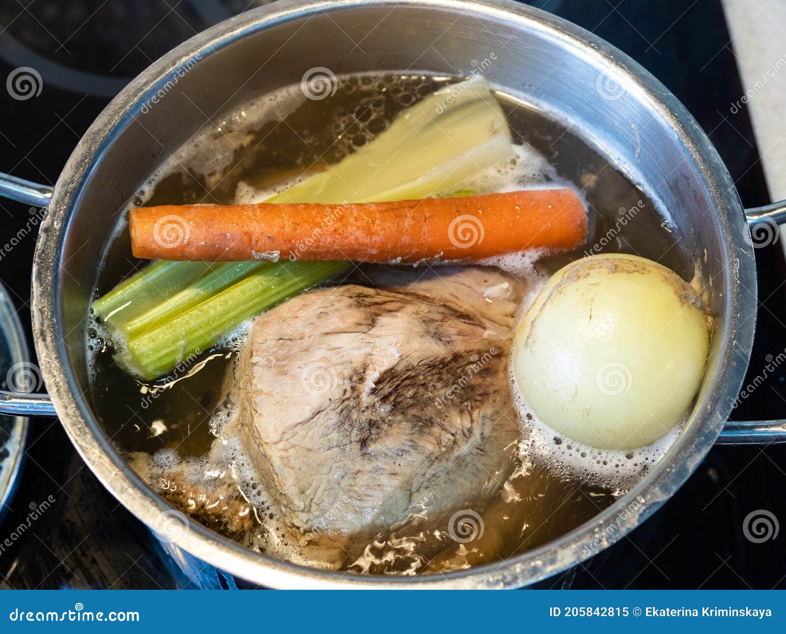 Boiling of Beef Stock on Stove at Home Kitchen Stock Image - Image of ...