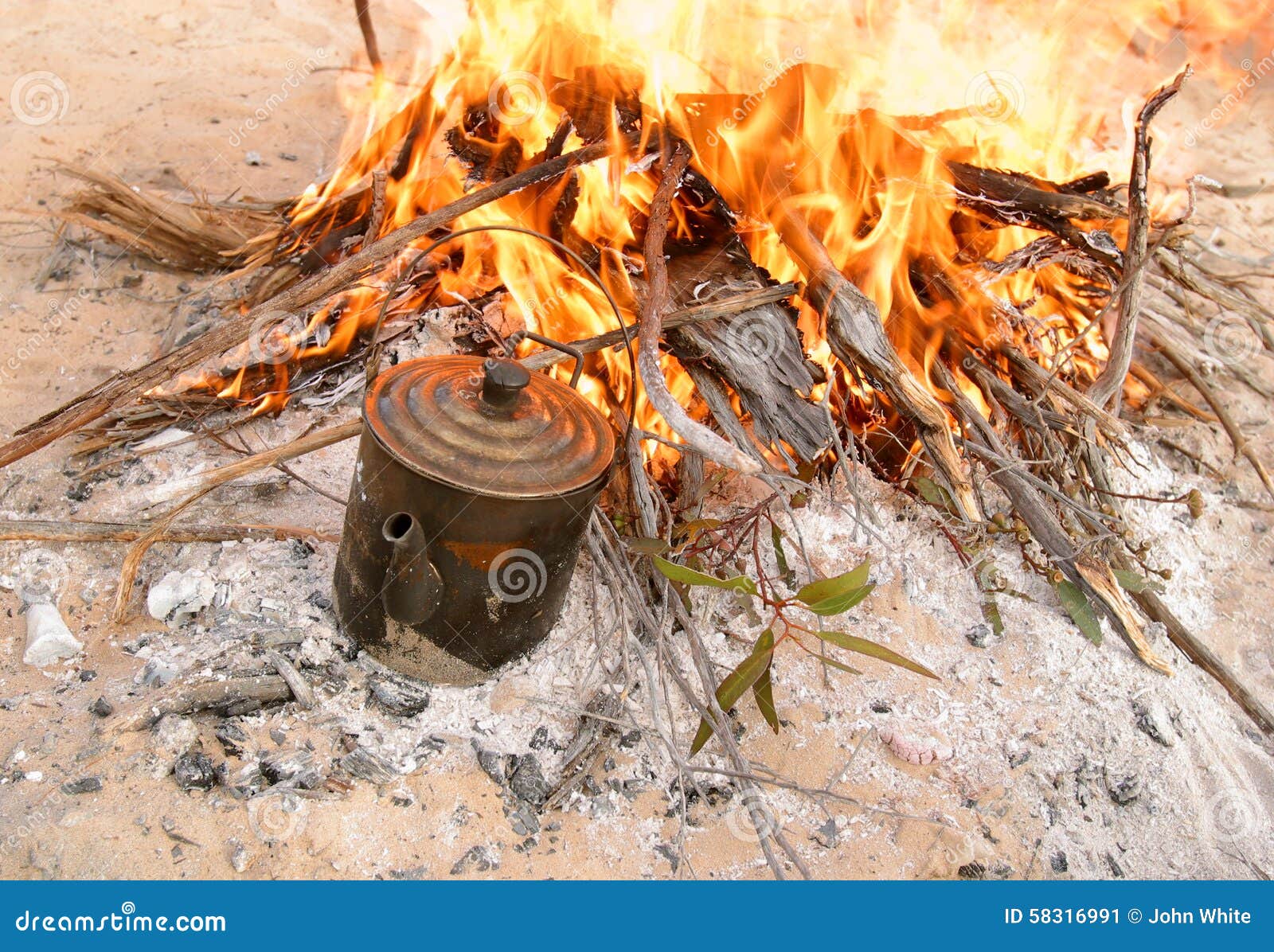 Boiling the Billy on Camp Fire. Australia. Stock Image - Image of metal ...