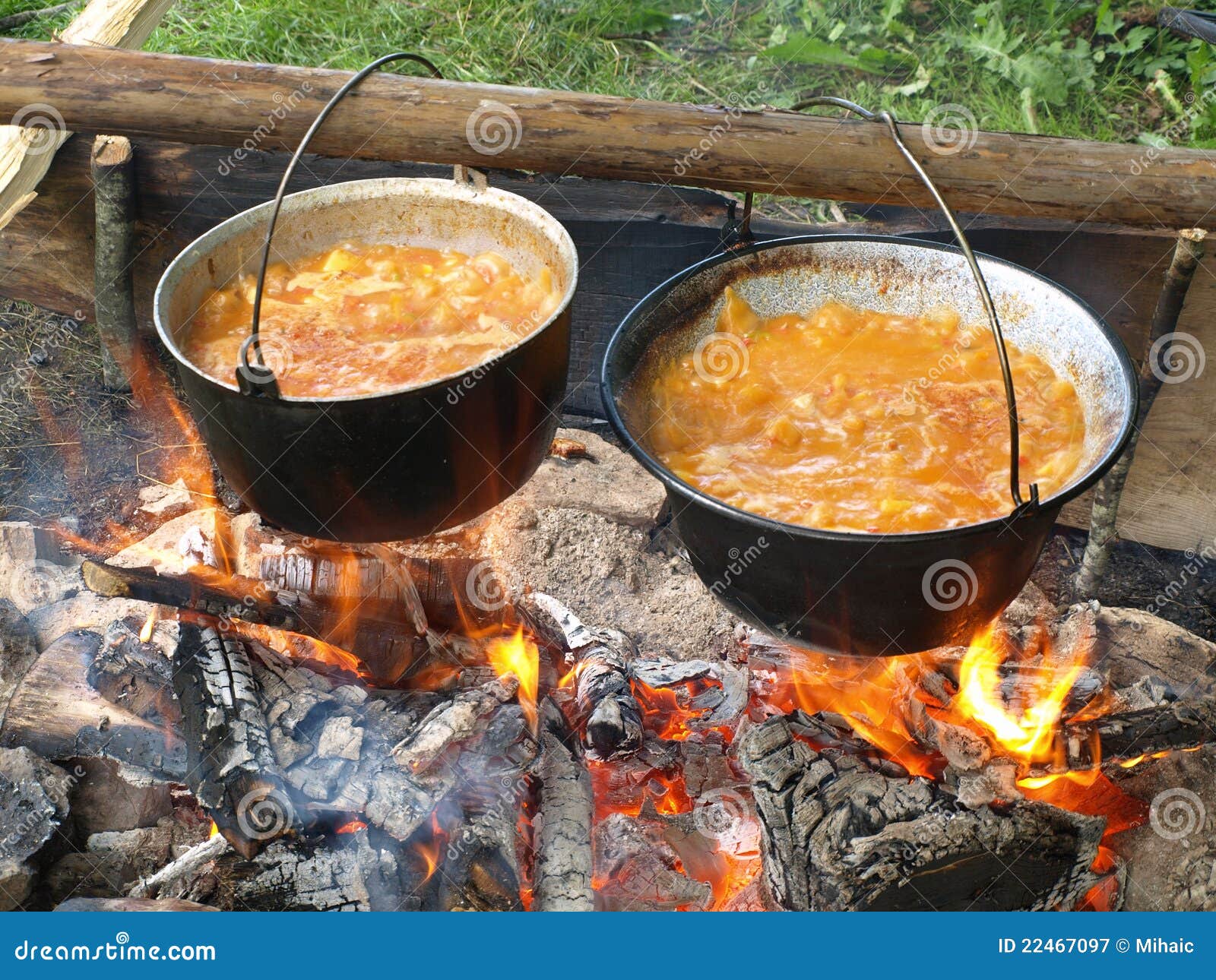 Boiling Caldrons on Wood Fire Stock Image - Image of cooking, boil ...