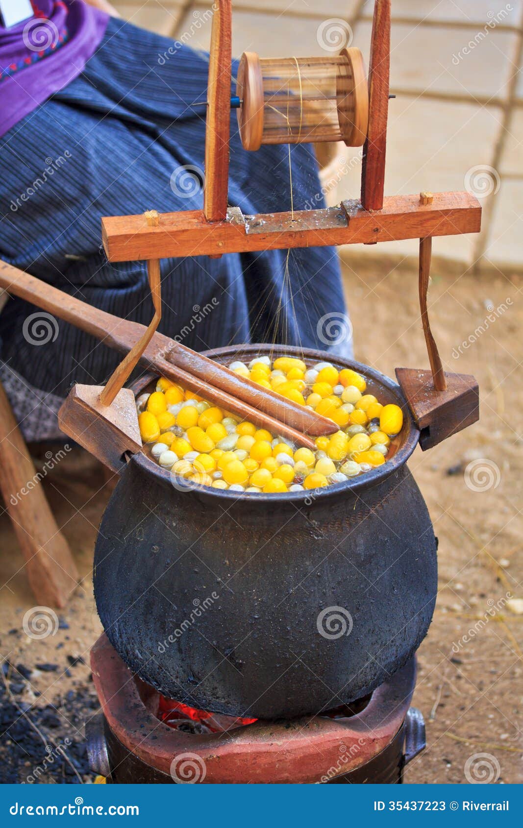 Boiling cocoons in a pot stock image. Image of natural - 35437223