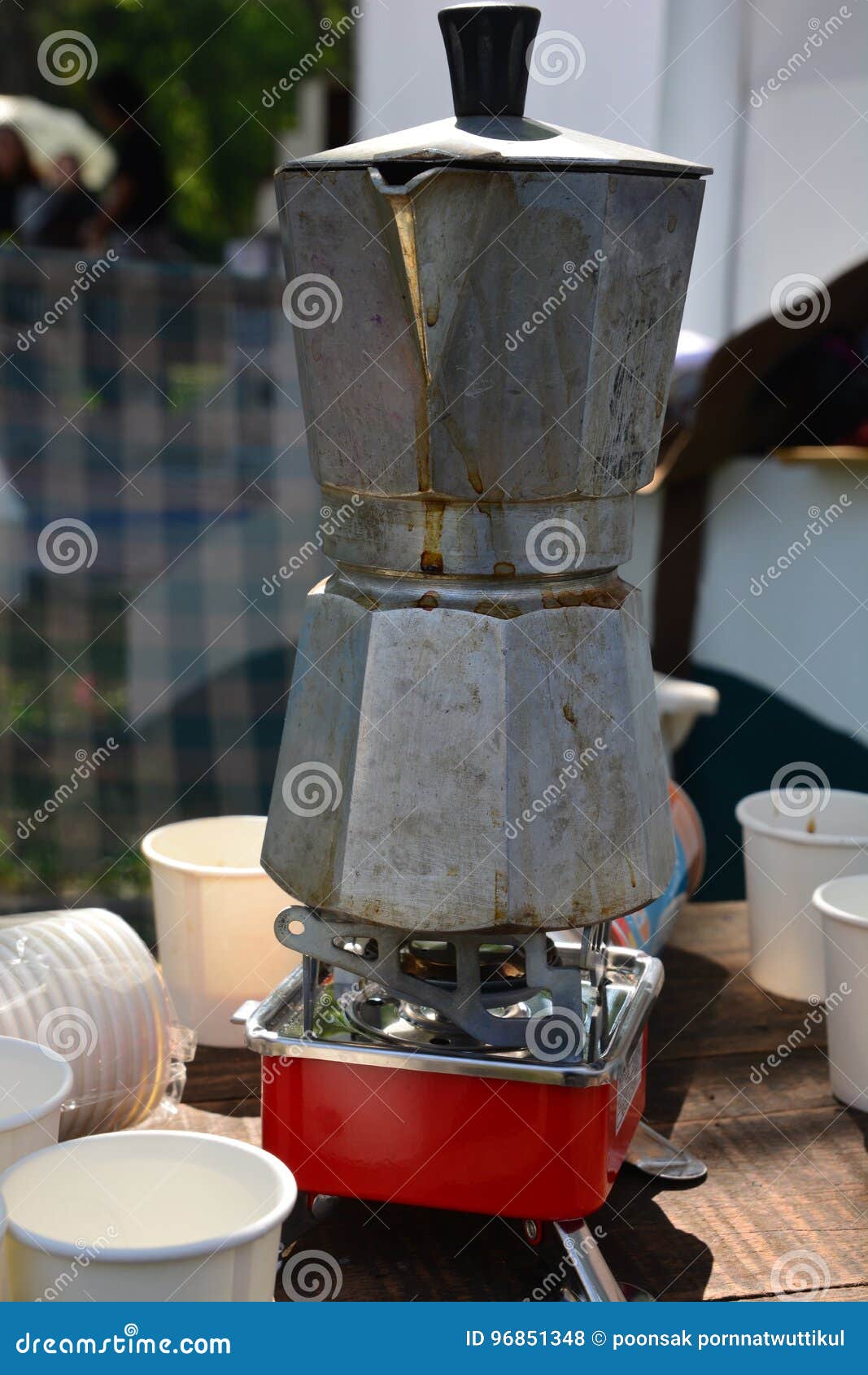 Boiling coffee by Moka pot stock photo. Image of breakfast - 96851348
