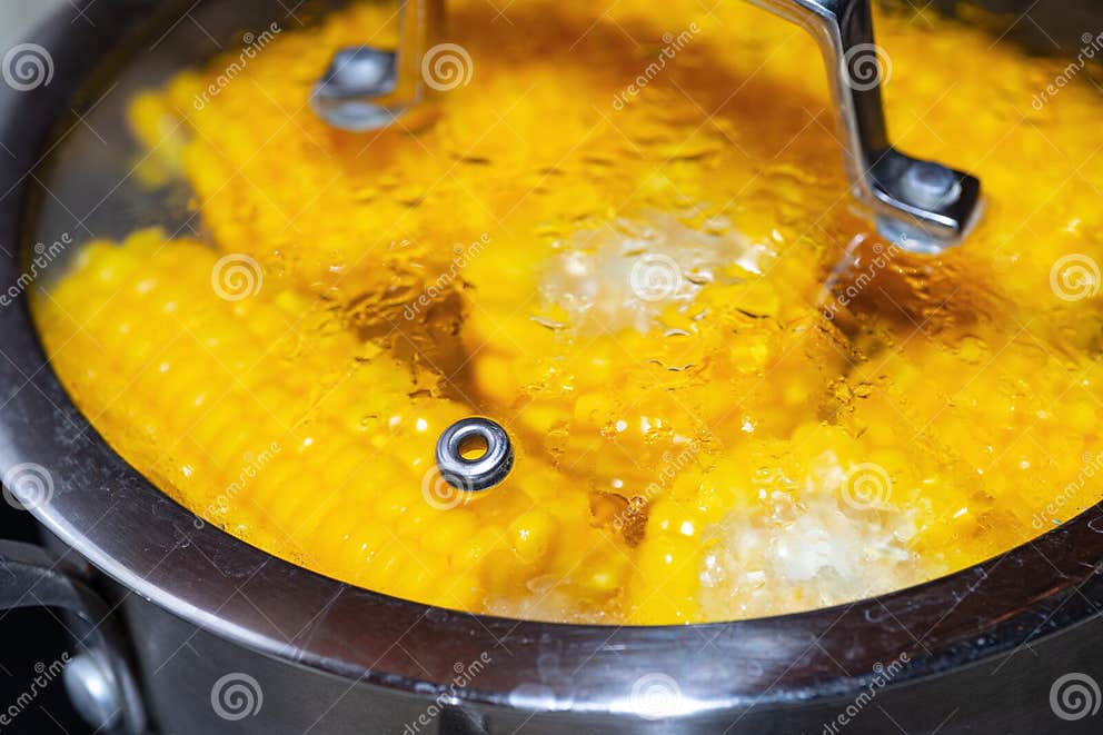 Boiling corn in a pot stock image. Image of boiled, meal - 287208381