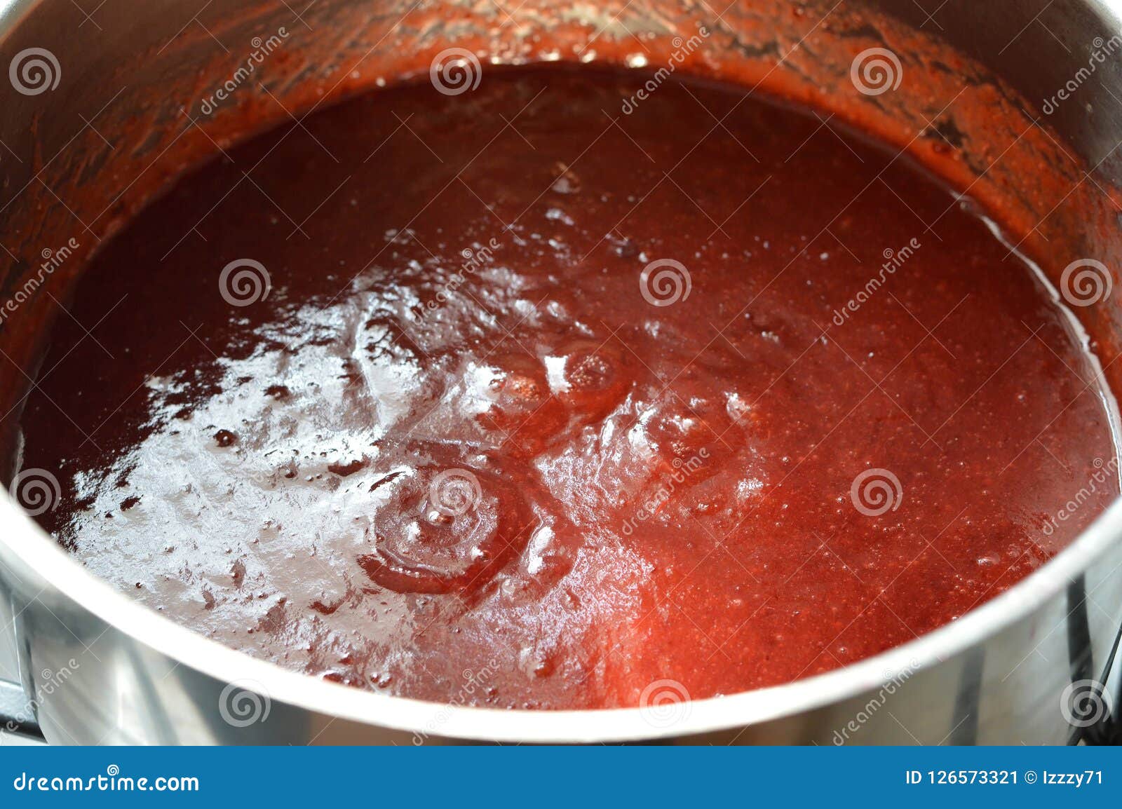 Boiling jam in the pan stock image. Image of spoon, plum - 126573321