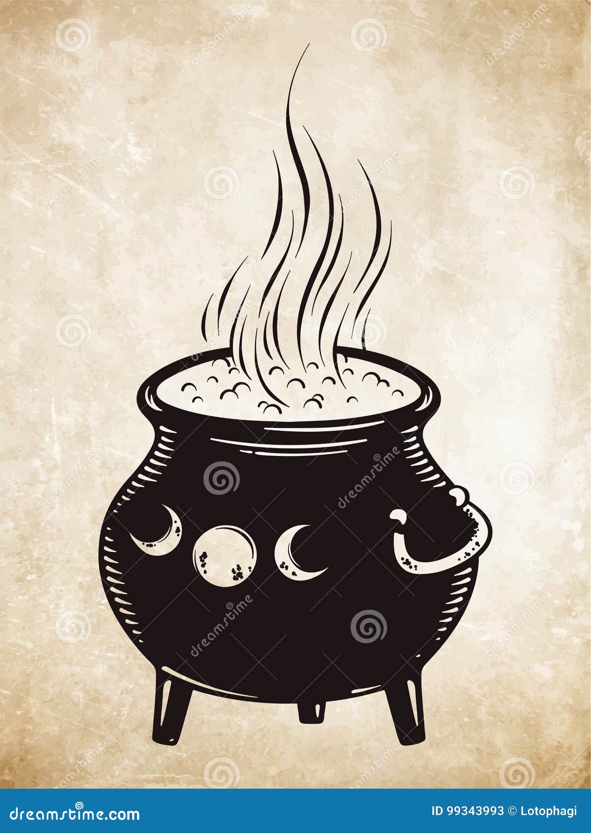 Boiling Magic Cauldron Vector Illustration. Hand Drawn Wiccan Design ...