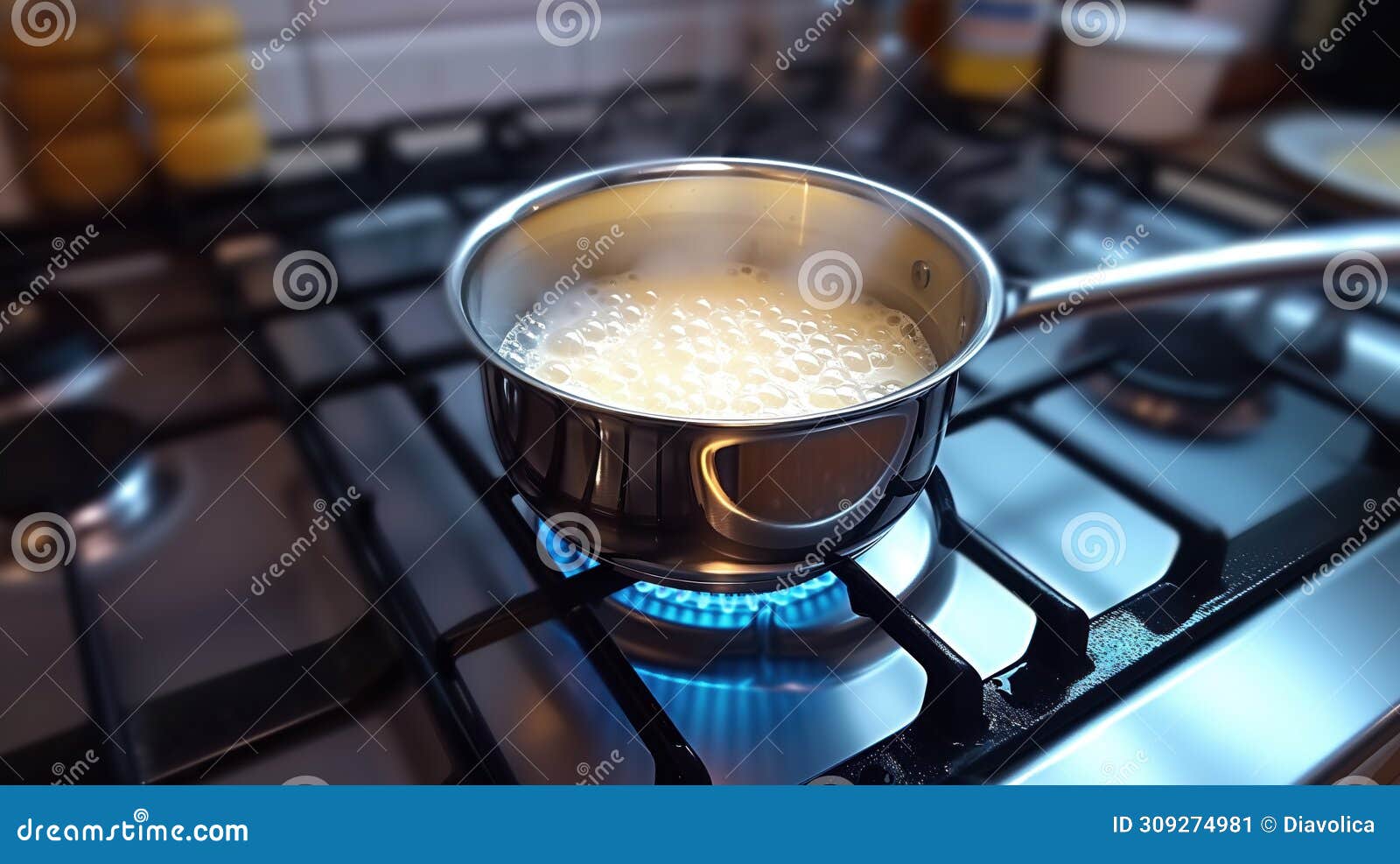 Boiling Milk in Saucepan on the Stove Stock Illustration - Illustration ...