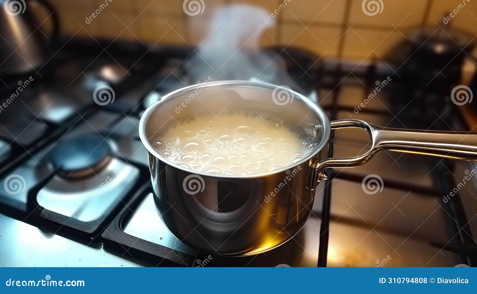 Boiling Milk in Saucepan on the Stove Stock Illustration - Illustration ...
