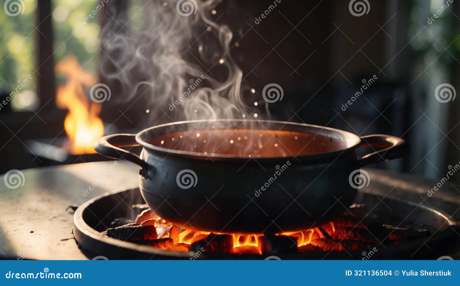 Boiling Pot in Natural Light a Study of Heat and Energy. Stock Photo ...