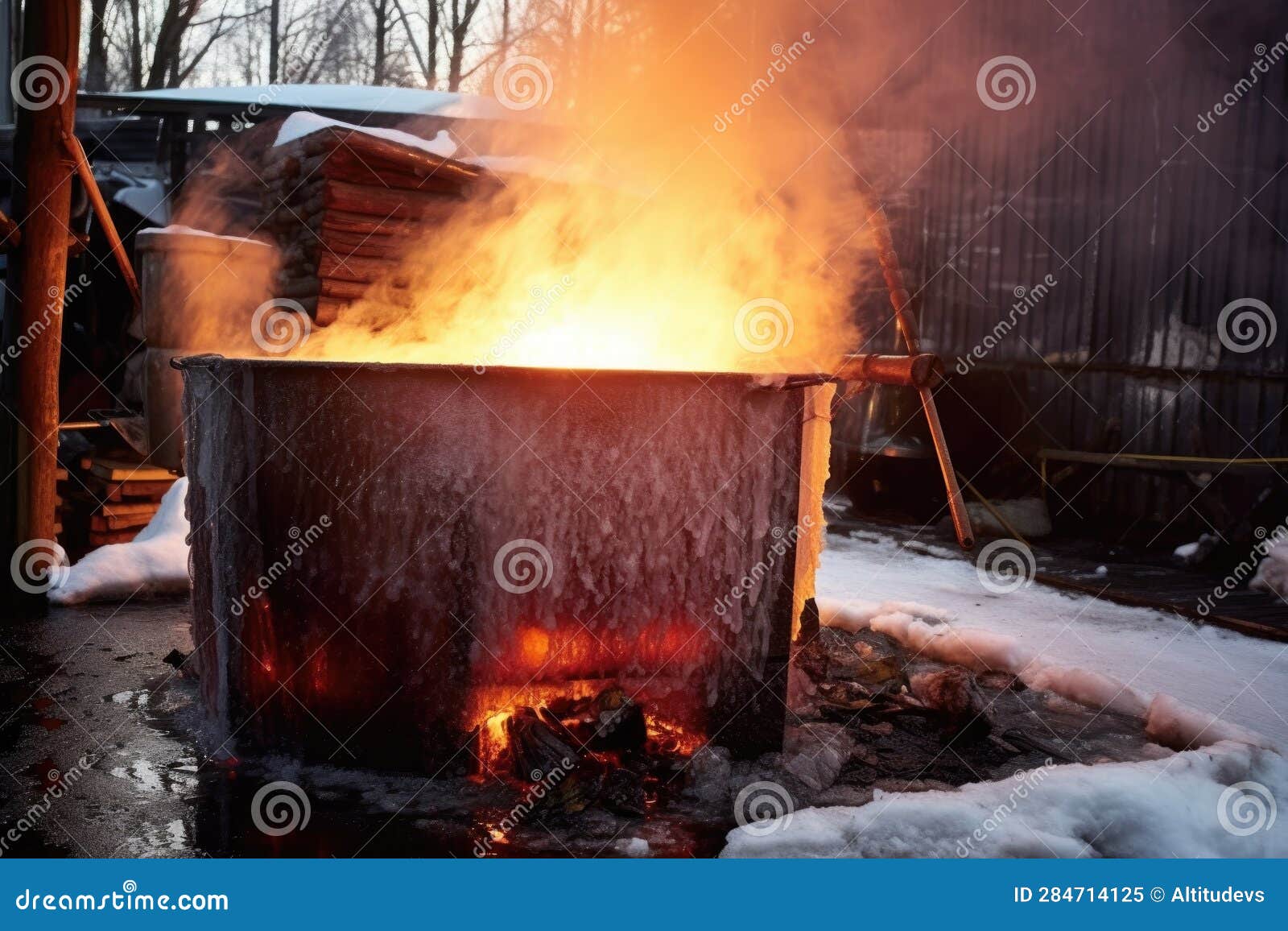 Boiling Sap in a Large, Open Evaporator Pan Stock Illustration ...