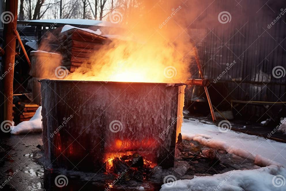 Boiling Sap in a Large, Open Evaporator Pan Stock Image - Image of farm ...