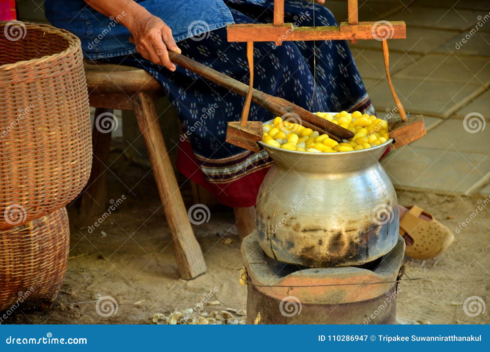 Boiling Silk Cocoons To Make Yarn For Thai Silk Weaving. Boiling The ...