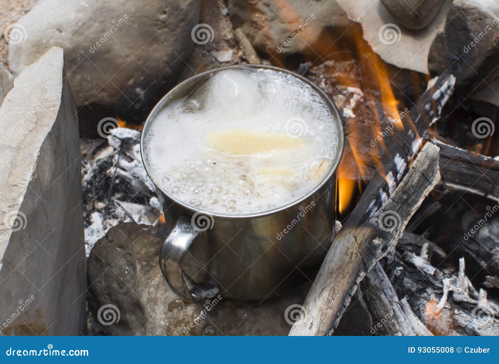 Boiling soup on a campfire stock photo. Image of wood - 93055008