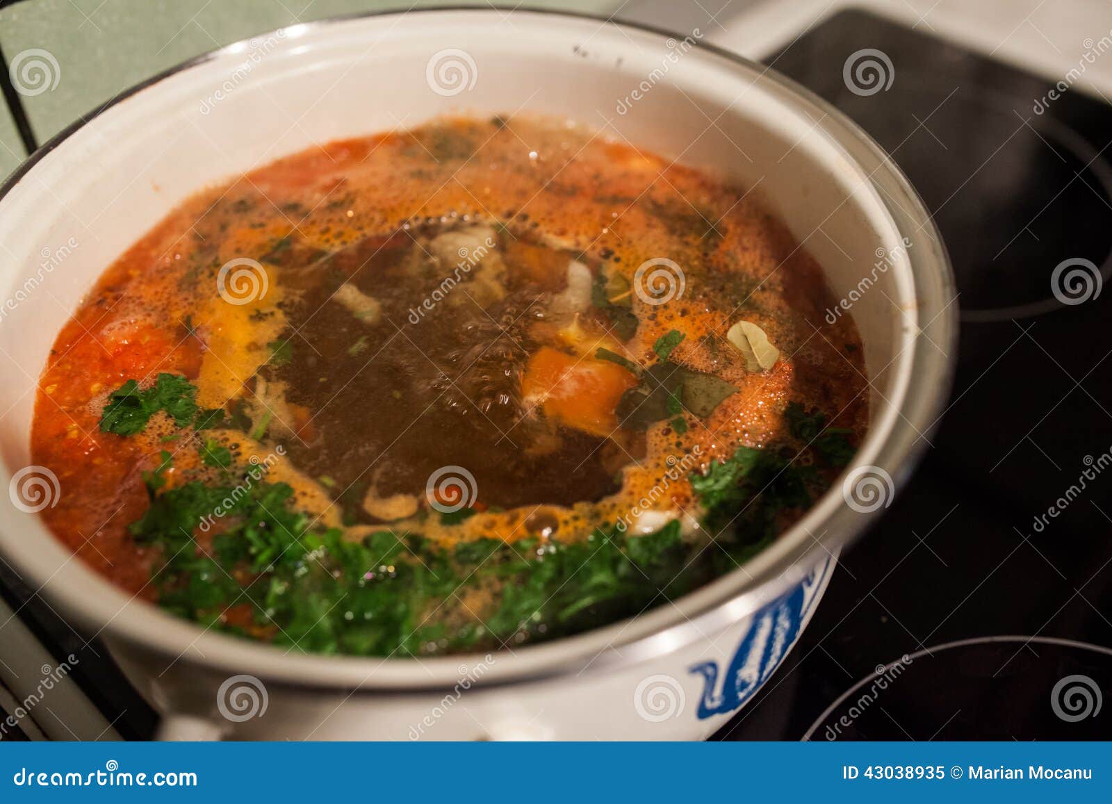 Boiling soup stock image. Image of food, pimiento, iron - 43038935