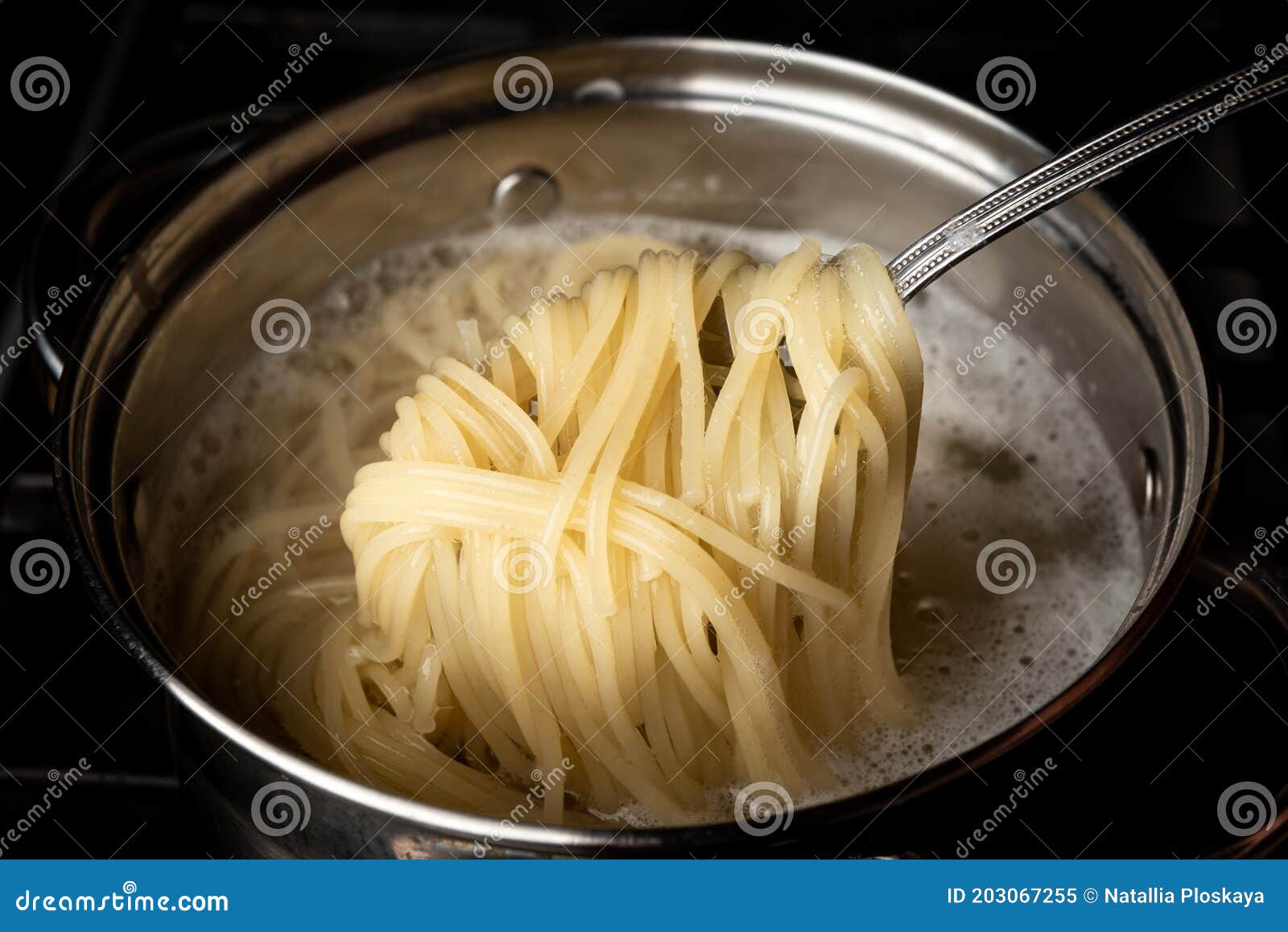 Boiling Spaghetti in Pan on Stove in the Kitchen Stock Image - Image of ...