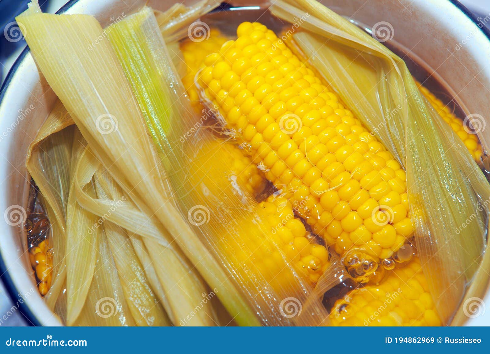 Boiling Corn at the Pan stock image. Image of delicious - 194862969