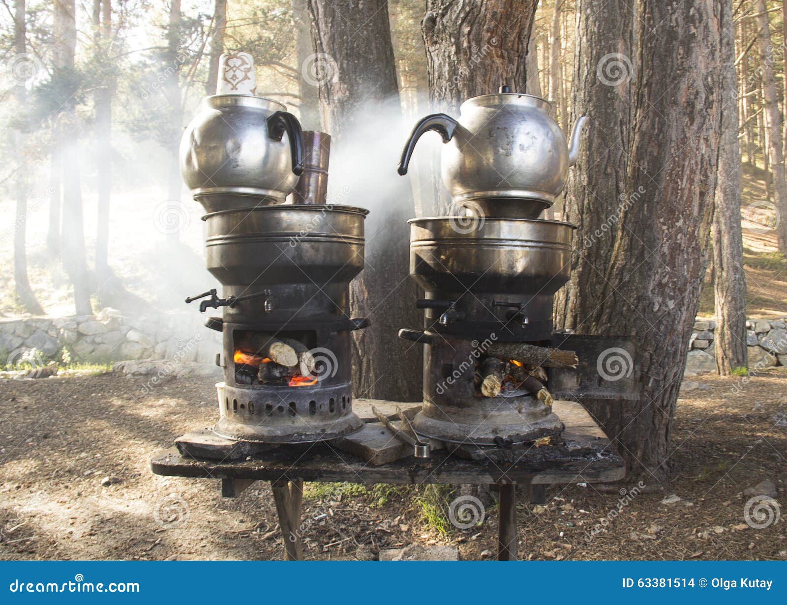 Boiling tea at outdoors stock photo. Image of tranquil - 63381514