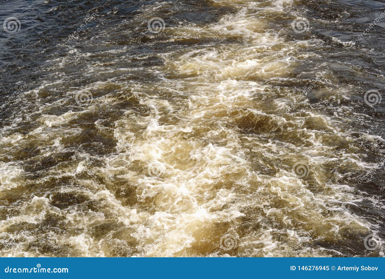 Boiling Track on the Water of the River from the Movement of the Ship ...