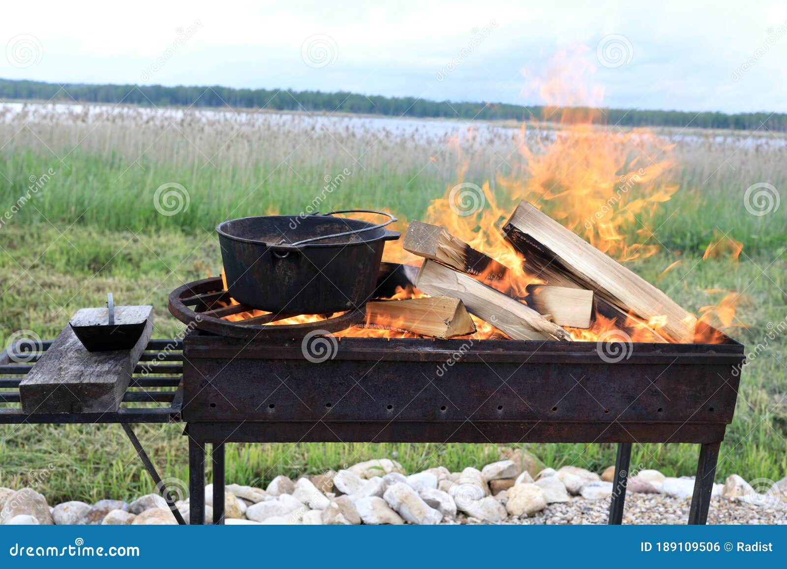 Boiling Water in Cauldron on Fire Stock Photo - Image of cooking ...
