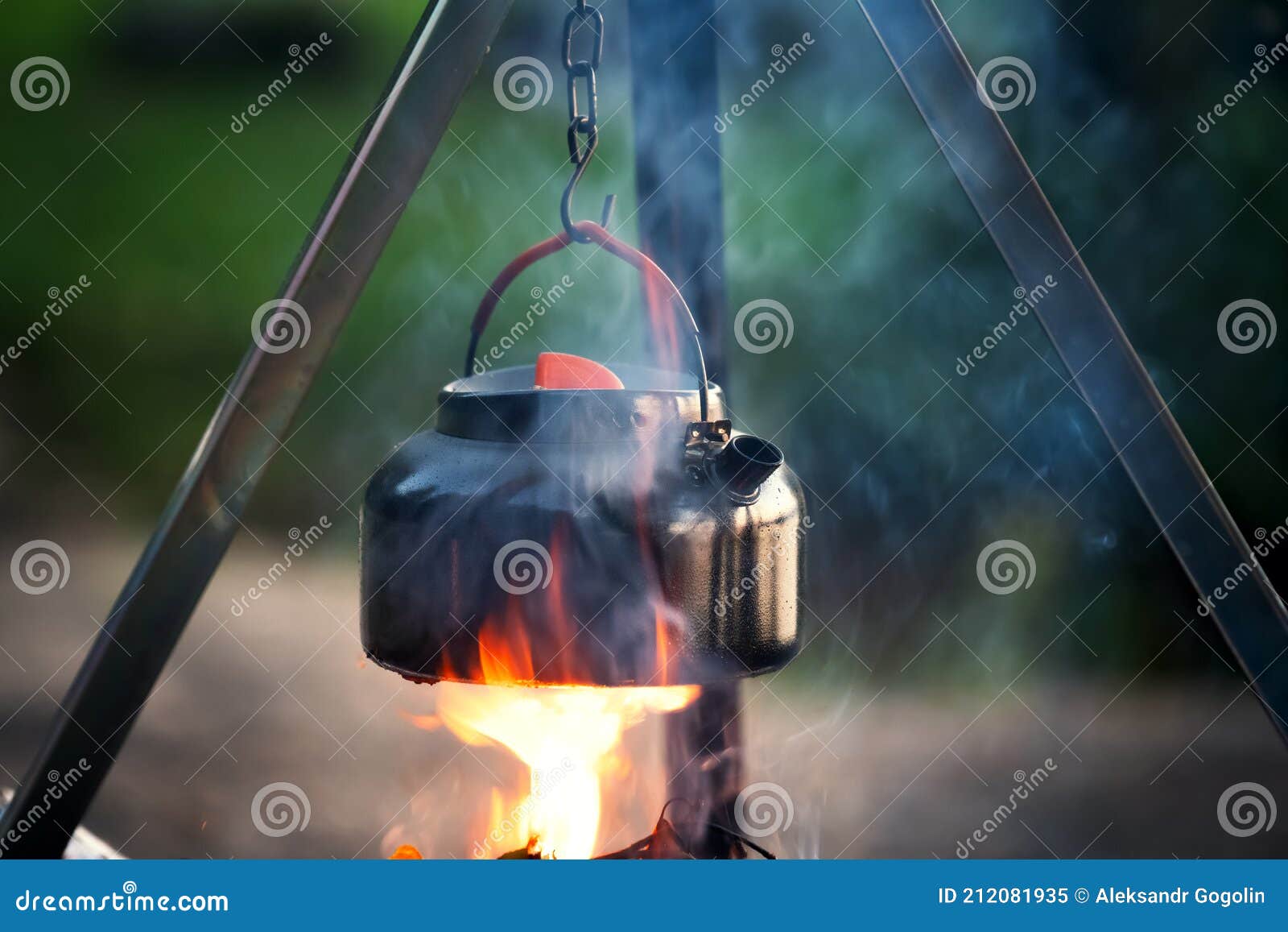 Boiling water in a kettle stock image. Image of fireplace - 212081935