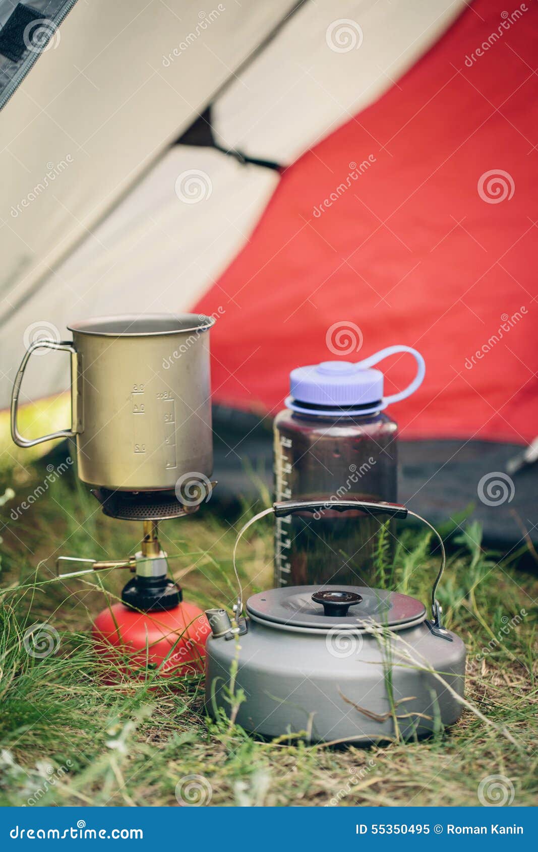 Boiling Water in Kettle on Portable Camping Stove Stock Image - Image ...