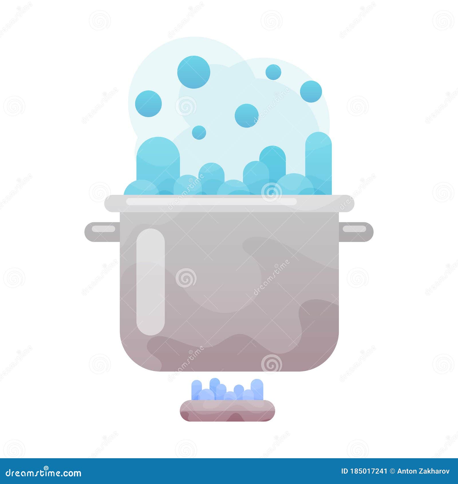 Boiling Water in Pan. Cooking Pot on Stove with Water and Steam Stock ...