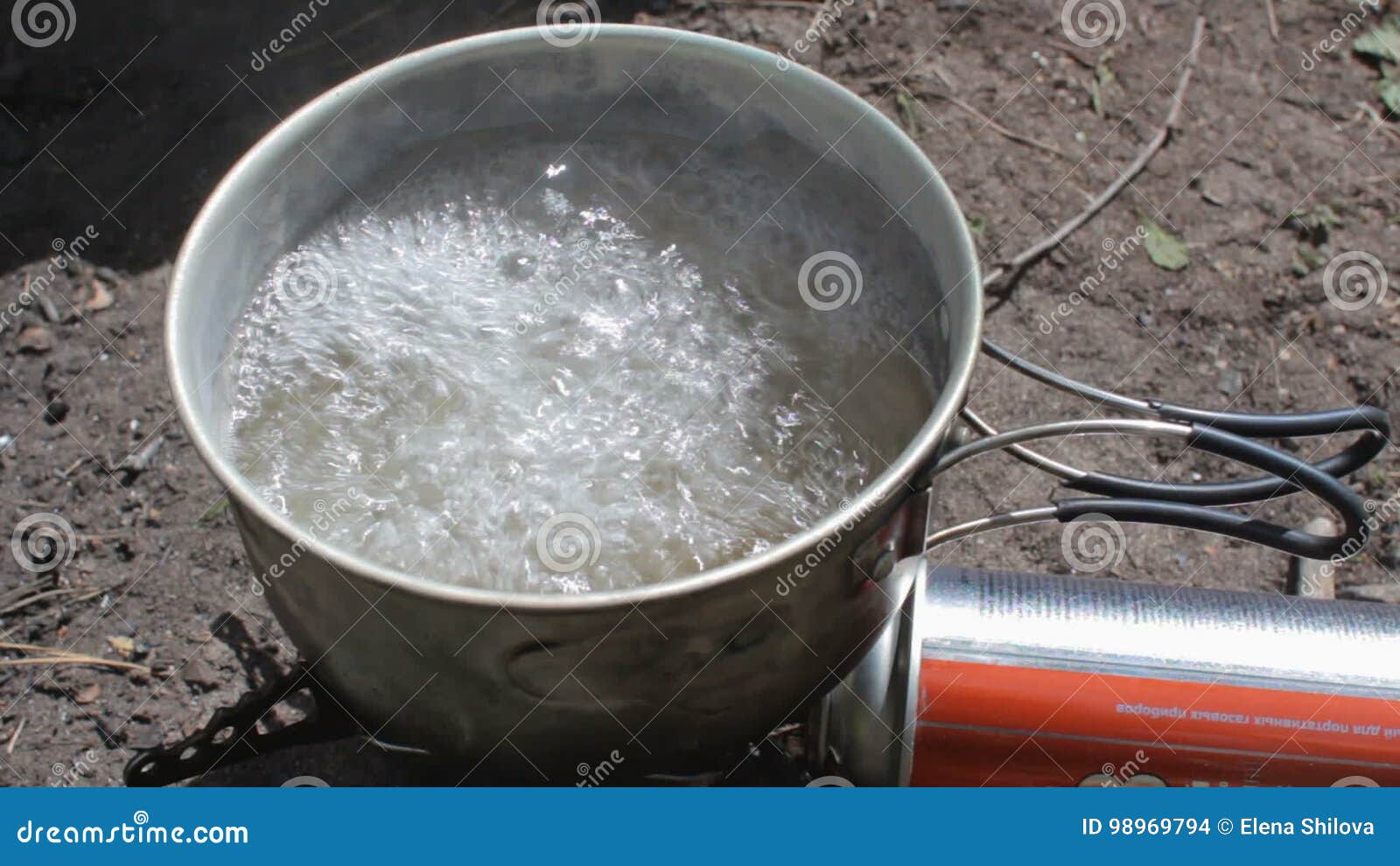 Boiling Water in a Pot on a Camping Stove Stock Footage - Video of ...