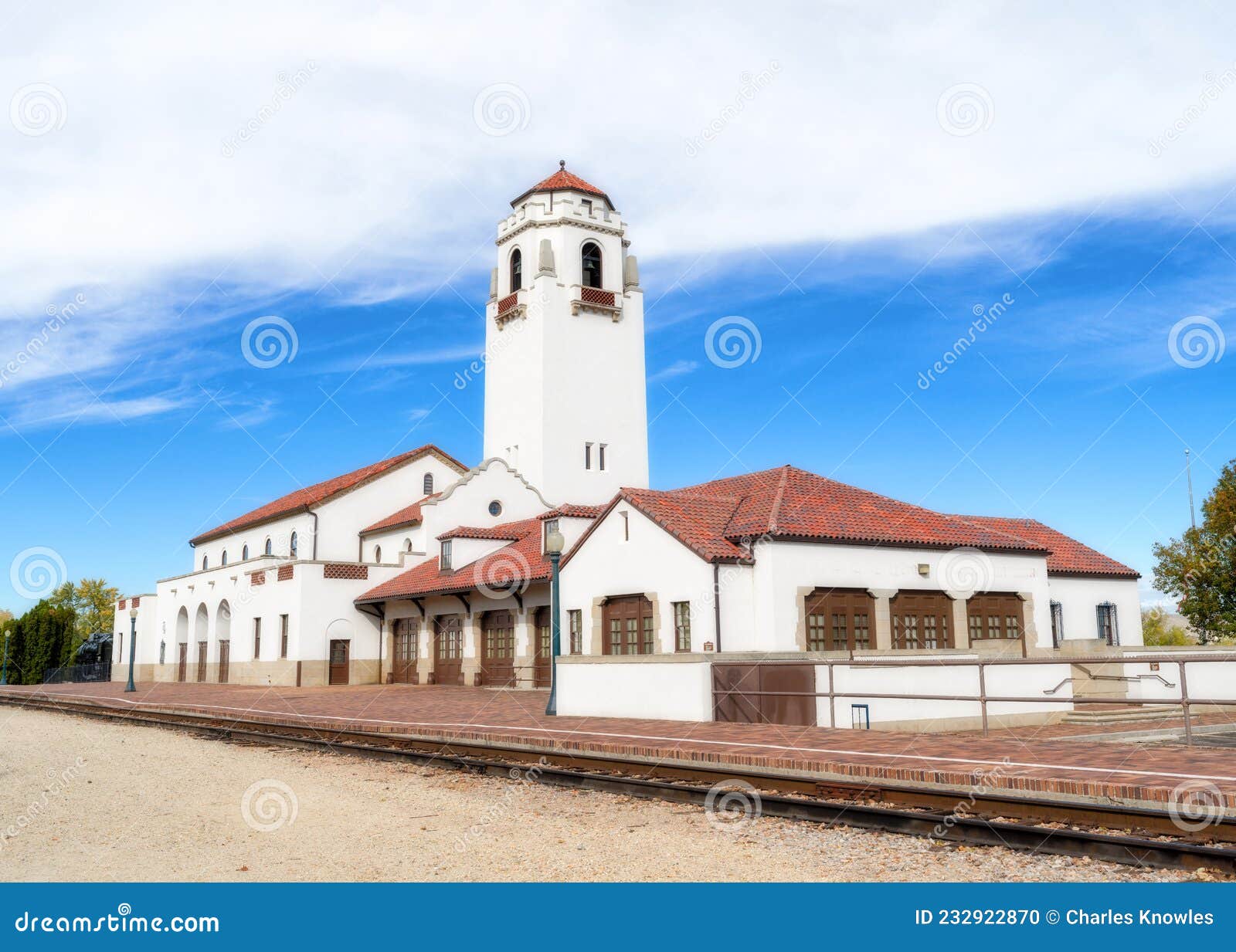 Boise City Train Depot with Tracks and Blue Sky Stock Photo - Image of ...