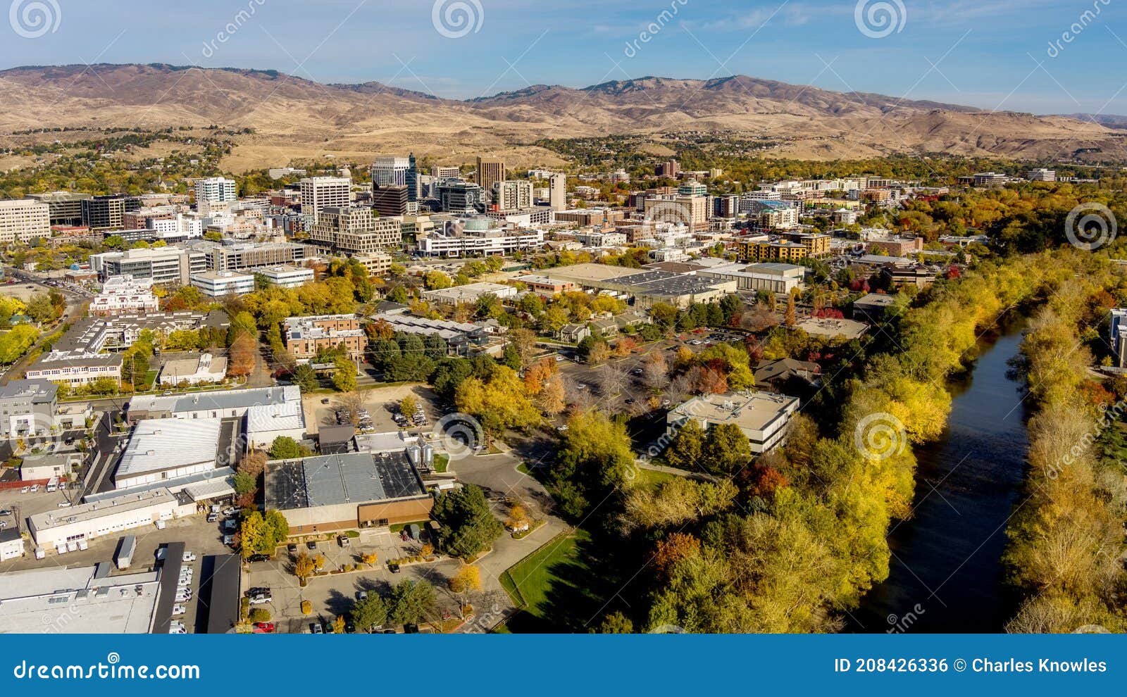 Boise Idaho and River with Fall Color in the Trees Stock Photo - Image ...