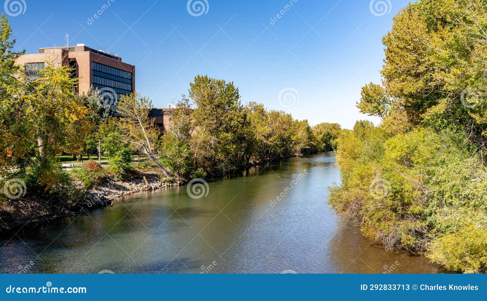 Boise River with Fall Colored Trees on the Edge of University Campus ...