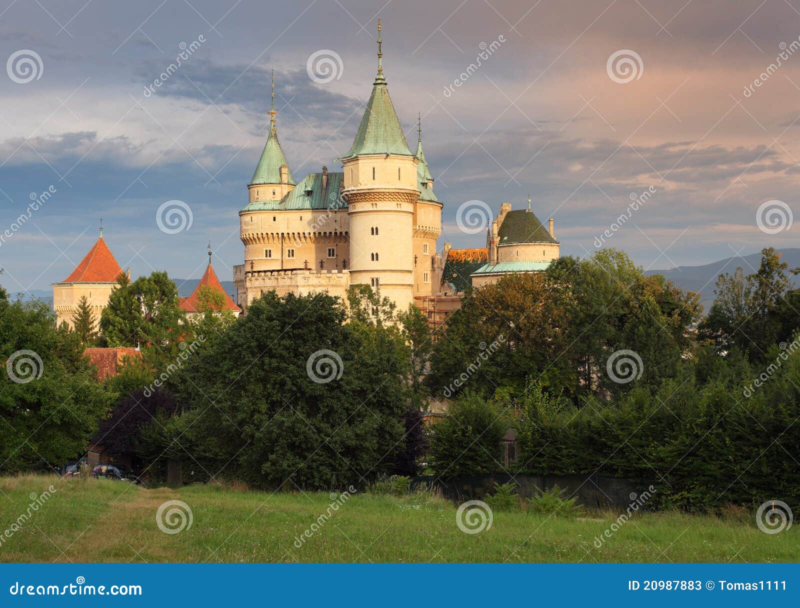 Bojnice castle at sunset stock image. Image of fairy - 20987883
