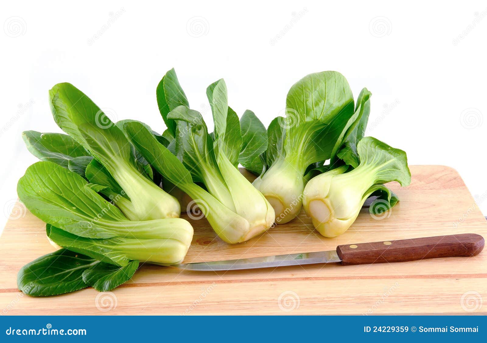 Bok Choy Leaf on Chopping Board Stock Image - Image of asian, white ...